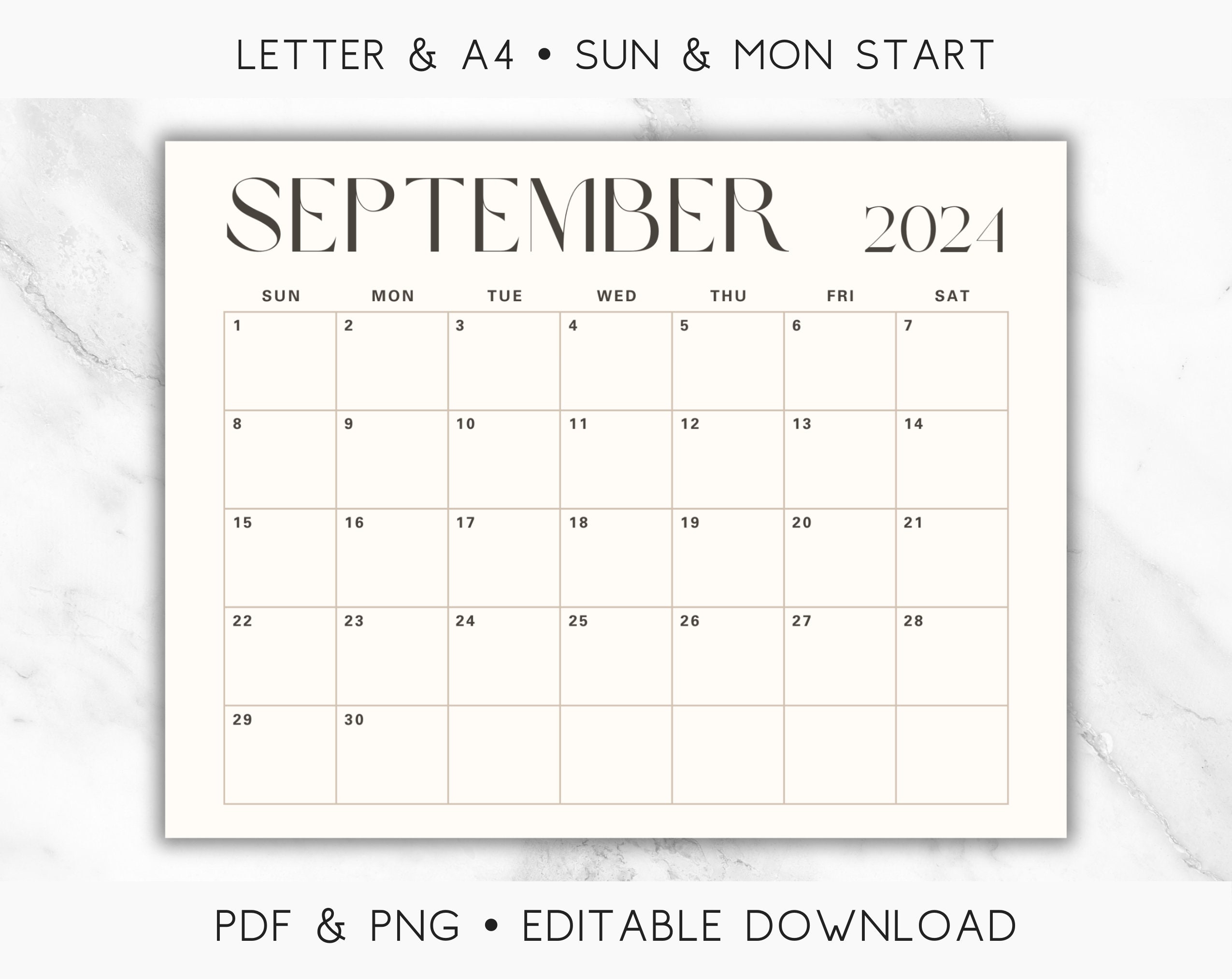 Editable September 2024 Calendar Printable, Simple Modern September ...
