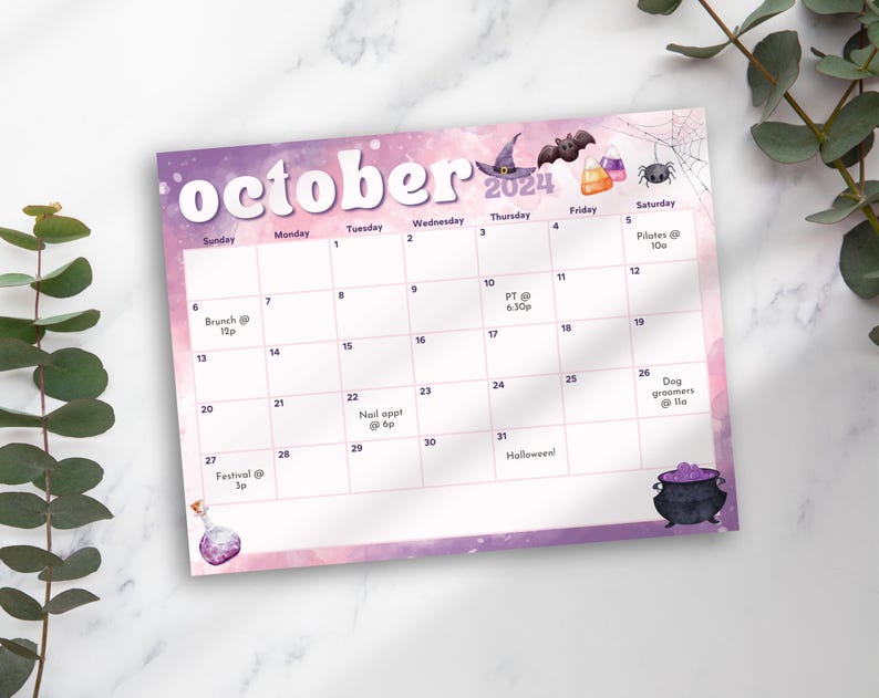Editable October 2024 Calendar Printable, Cute Spooky October 2024 ...