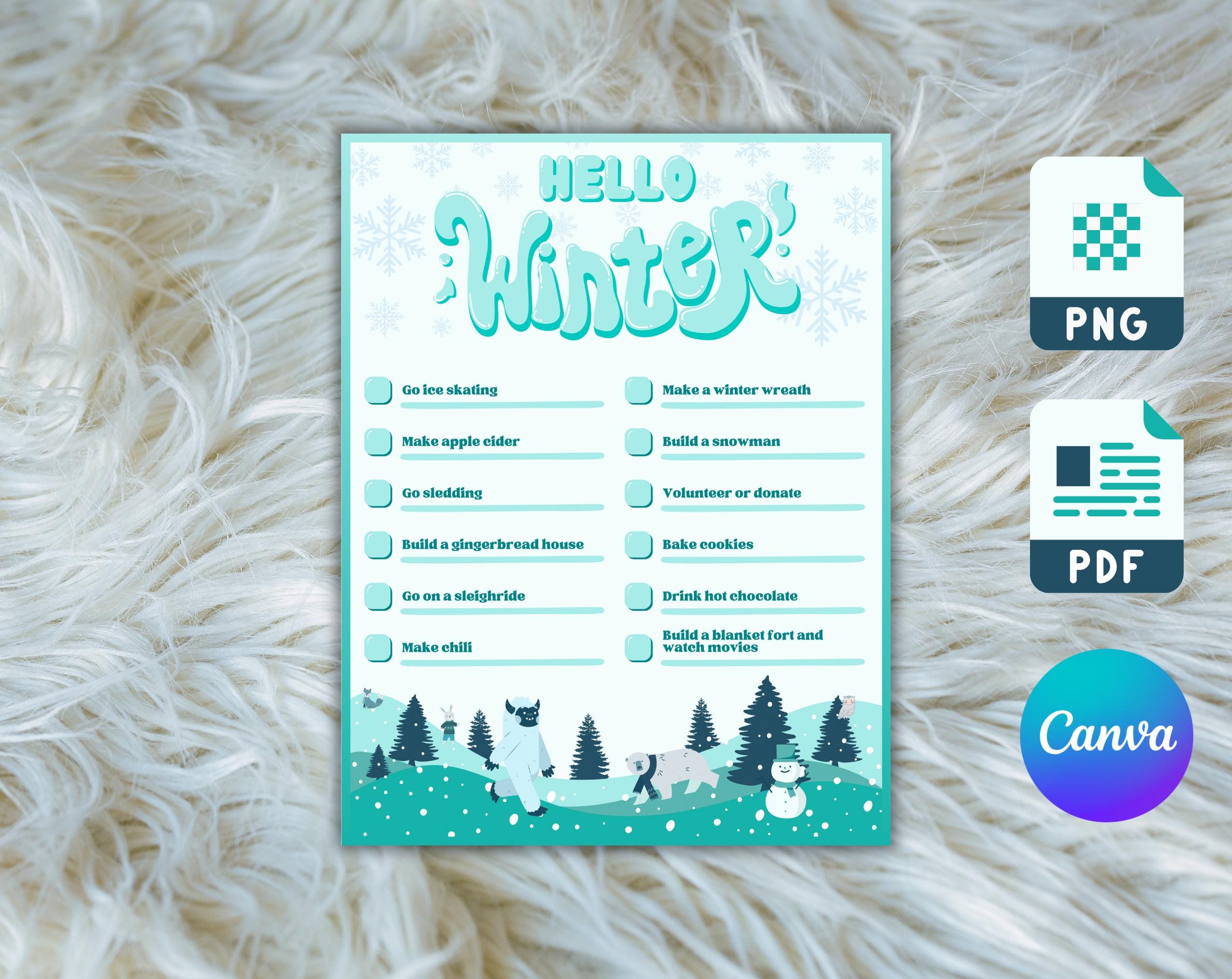 Winter Bucket List Template, Printable Winter Bucket List, Letter, A4 ...