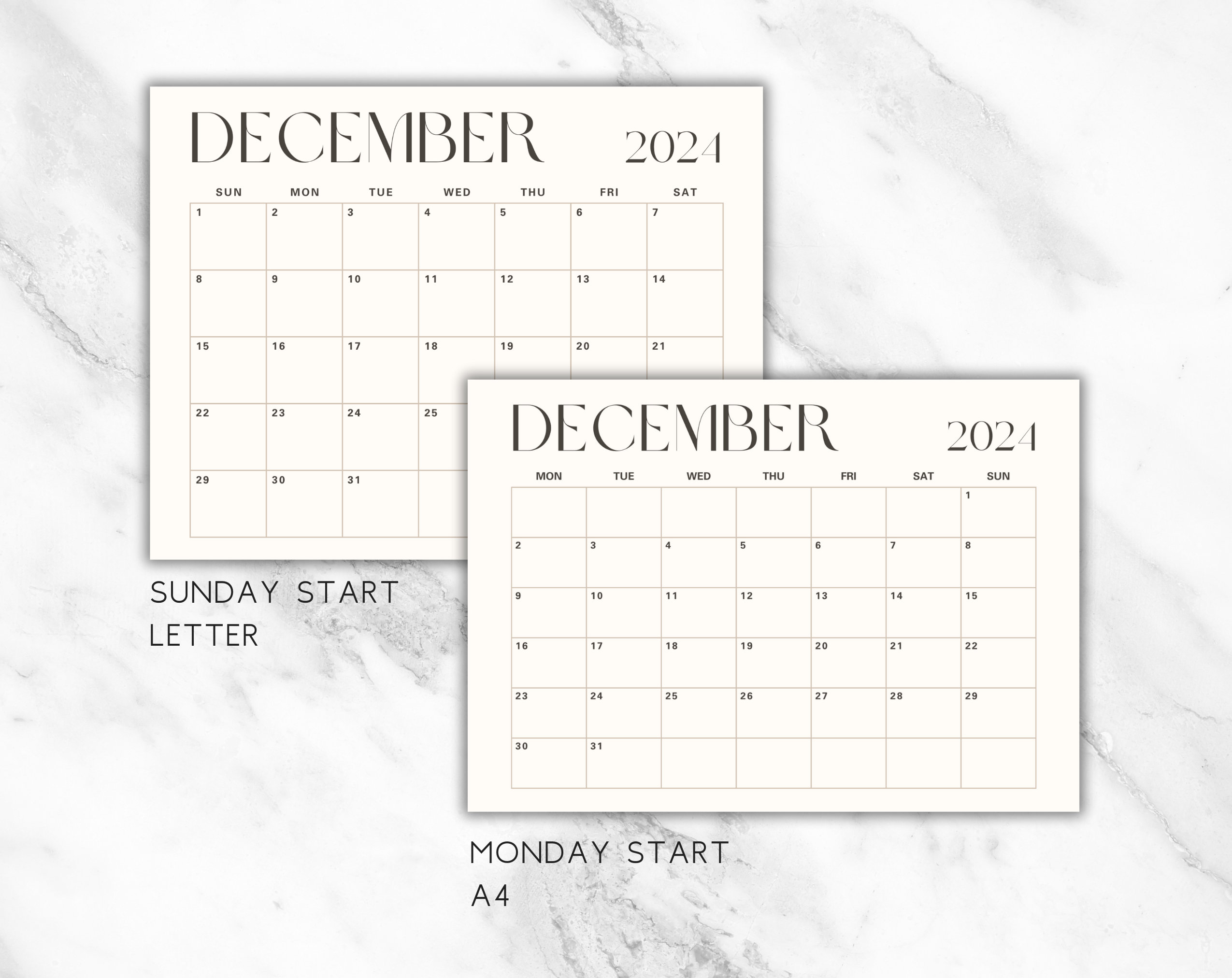 Editable December 2024 Calendar Printable, Simple Modern December 2024 ...
