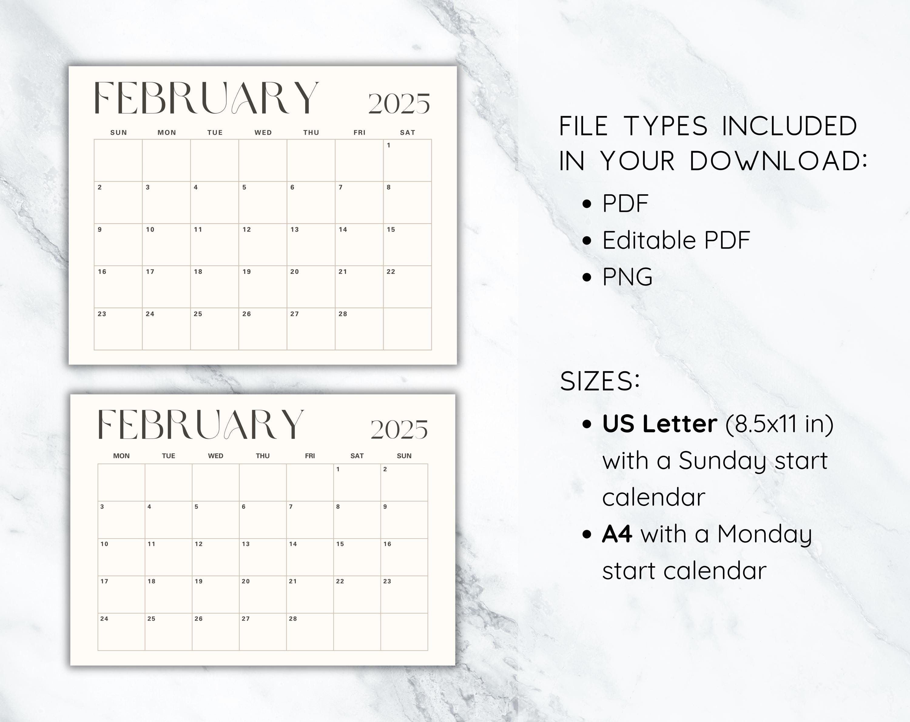 Editable February 2025 Calendar Printable, Retro February 2025 ...