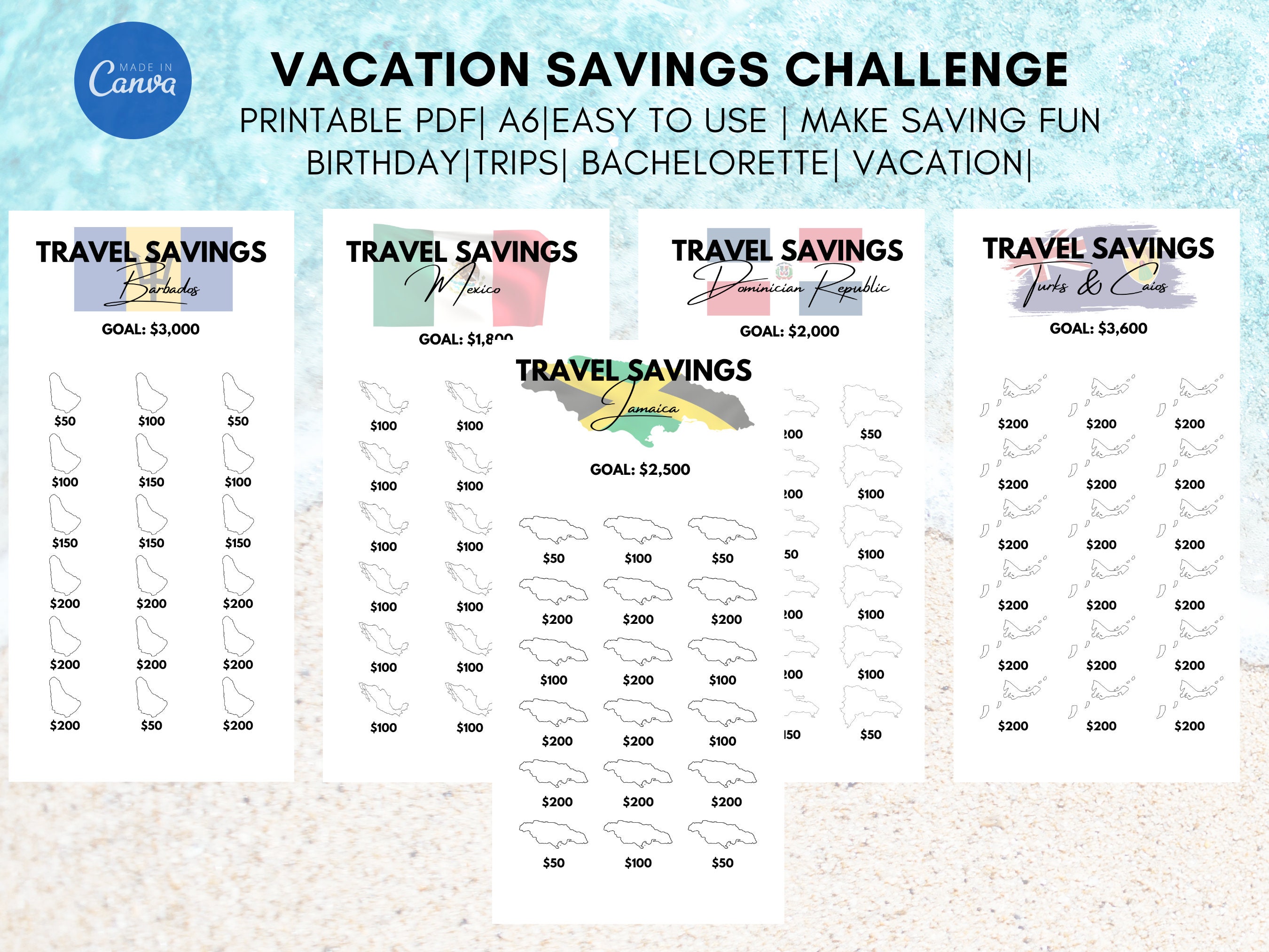 Vacation Savings Challenge Printable Money Saving Challenge A6 Sized ...