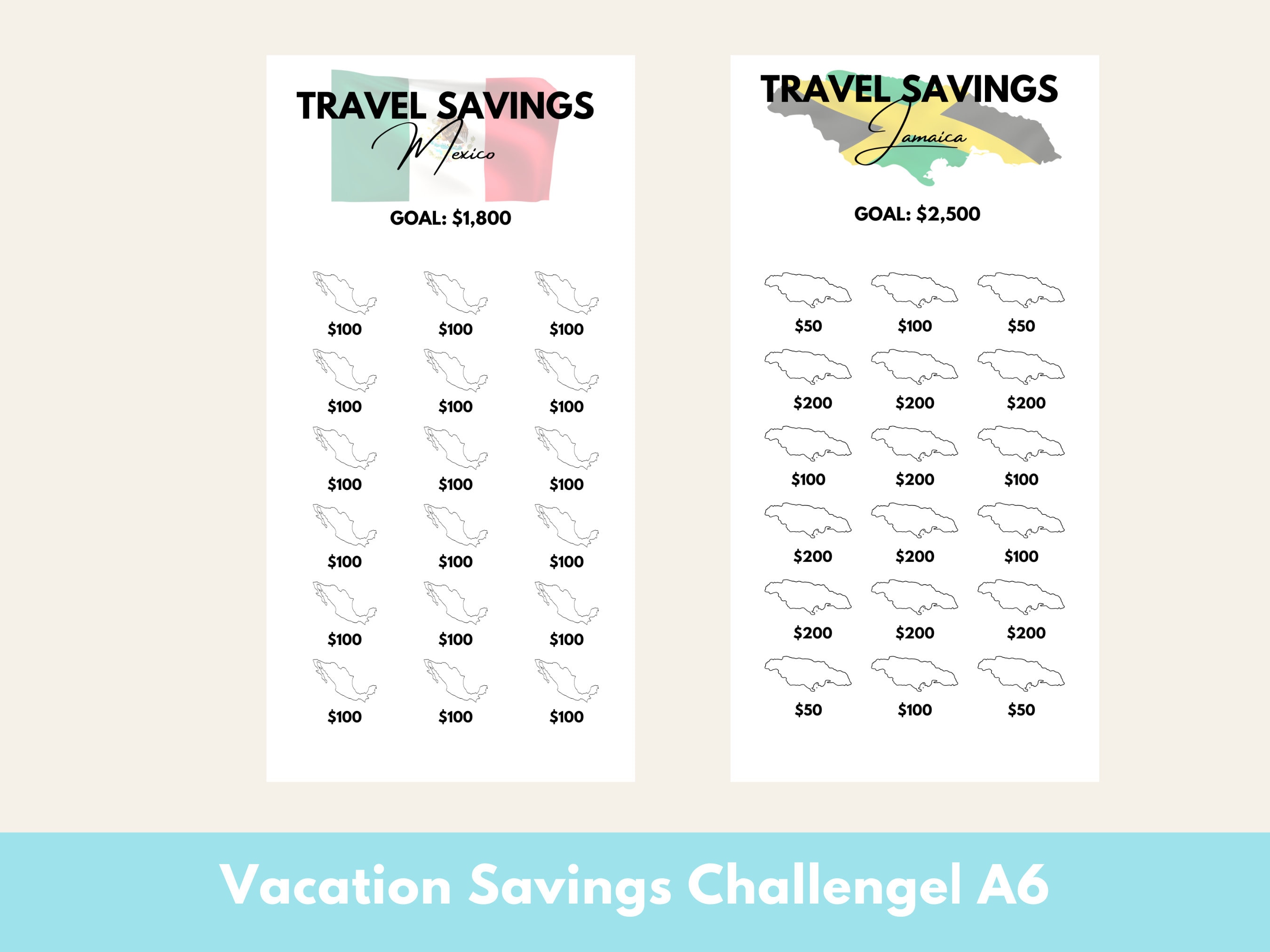 Vacation Savings Challenge Printable Money Saving Challenge A6 Sized ...