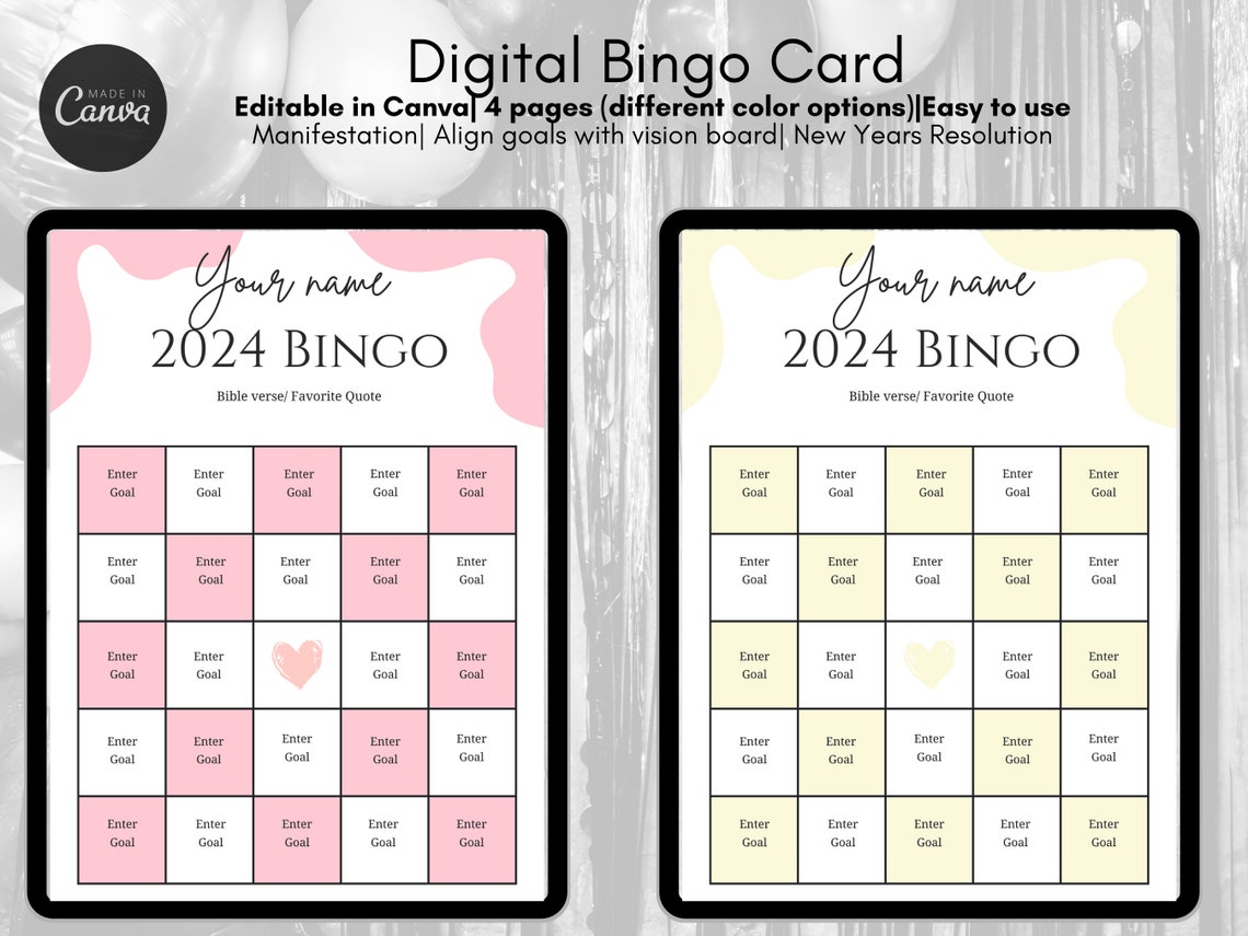 2024 Bingo Card Digital Template Manifestation Bingo Digital Bingo Card New Years Resolution ...