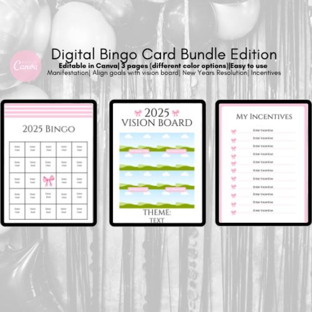 2025 Bingo Card, New Year Goals, Digital Template Bundle, Manifestation ...