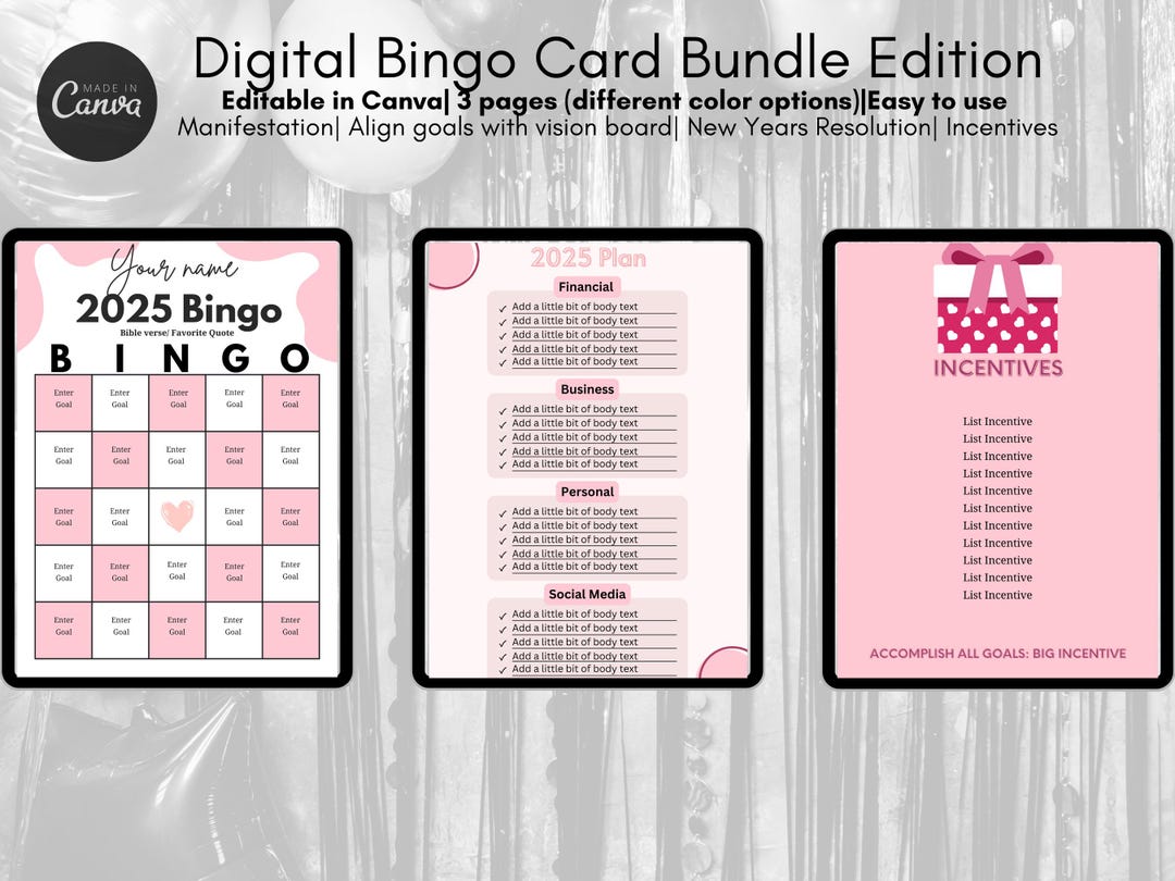 2025 Bingo Card Digital Template Bundle| Manifestation Bingo | Digital ...