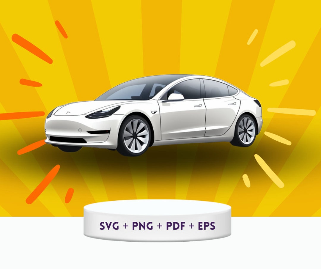 Cartoon Tesla Model 3 Svg Png Eps, Commercial Use Clipart Vector ...