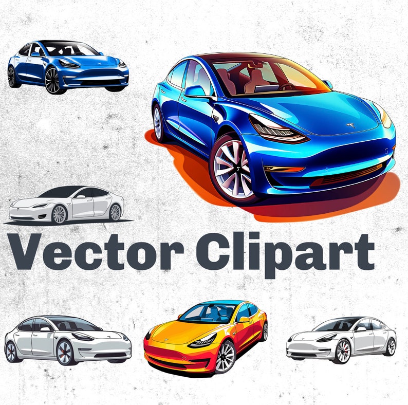Cartoon Tesla Model 3 Svg Png Eps, Commercial Use Clipart Vector ...