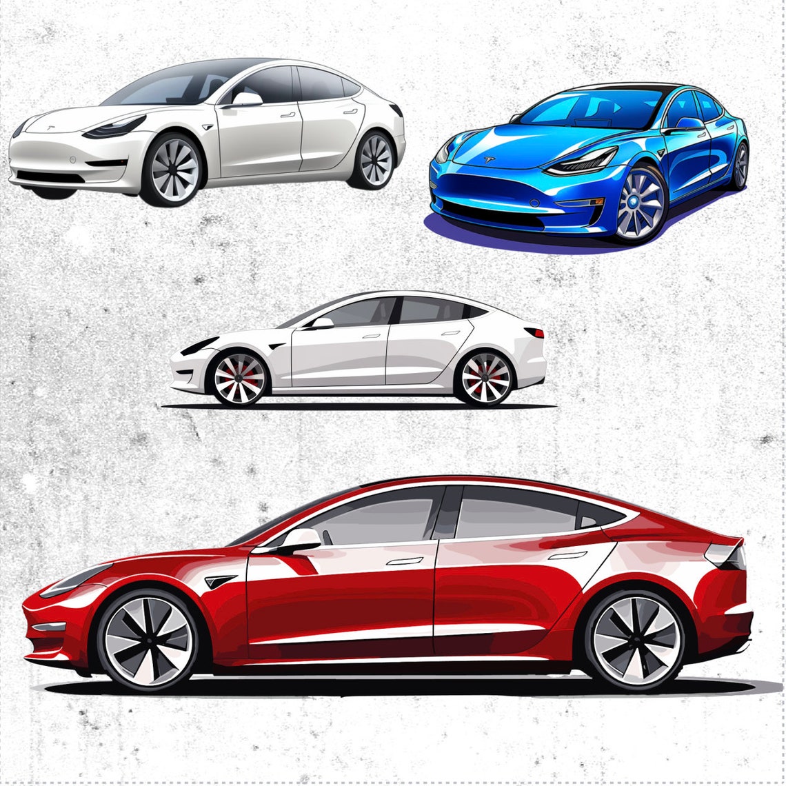 Cartoon Tesla Model 3 Svg Png Eps, Commercial Use Clipart Vector ...