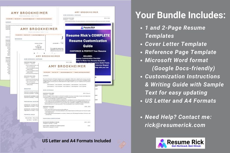 Resume Template for Microsoft Word and Google Docs, Cover Letter and ...