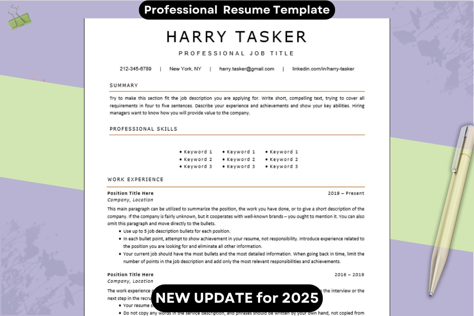 Resume Template for Microsoft Word - Modern Format, Cover Letter and ...