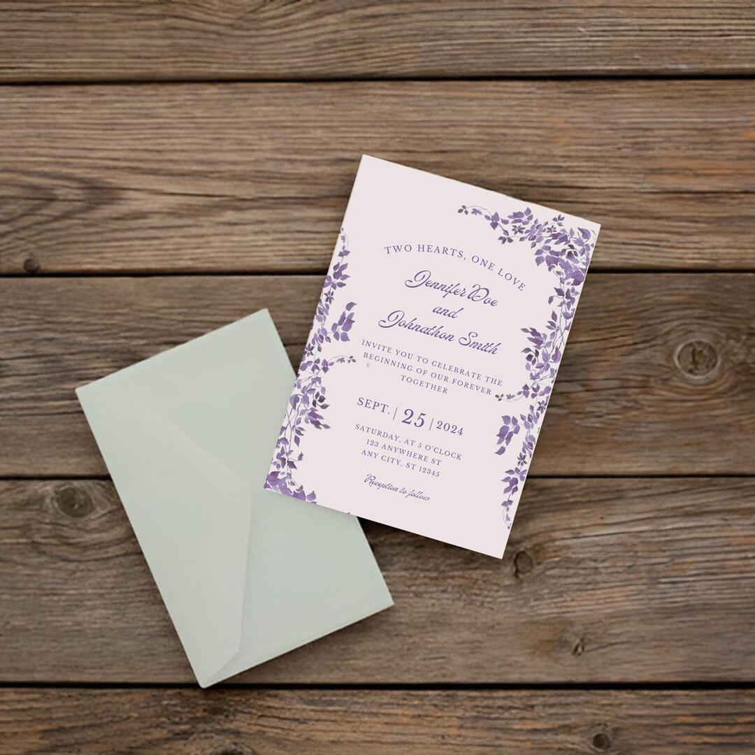 Lavender Floral Wedding Invitation Template (digital Download) - Etsy