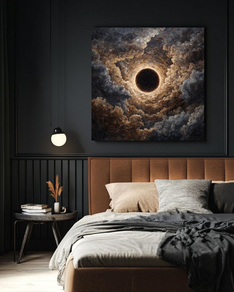 Solar Eclipse Oil Painting Poster, Black Hole Sky Art, Dramatic ...