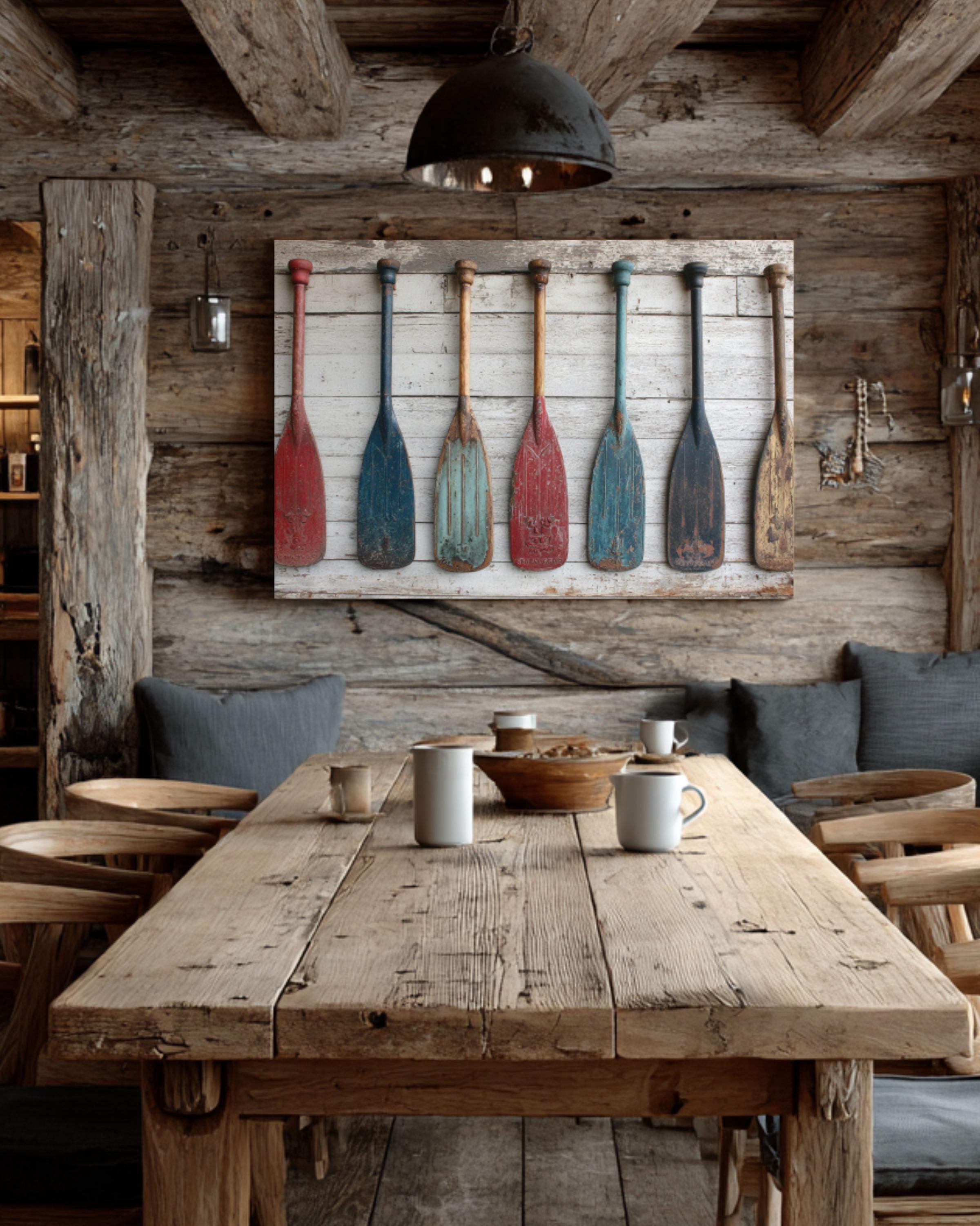 Vintage Oars Wall Art, Rustic Coastal Canvas, Distressed Canoe Paddles ...