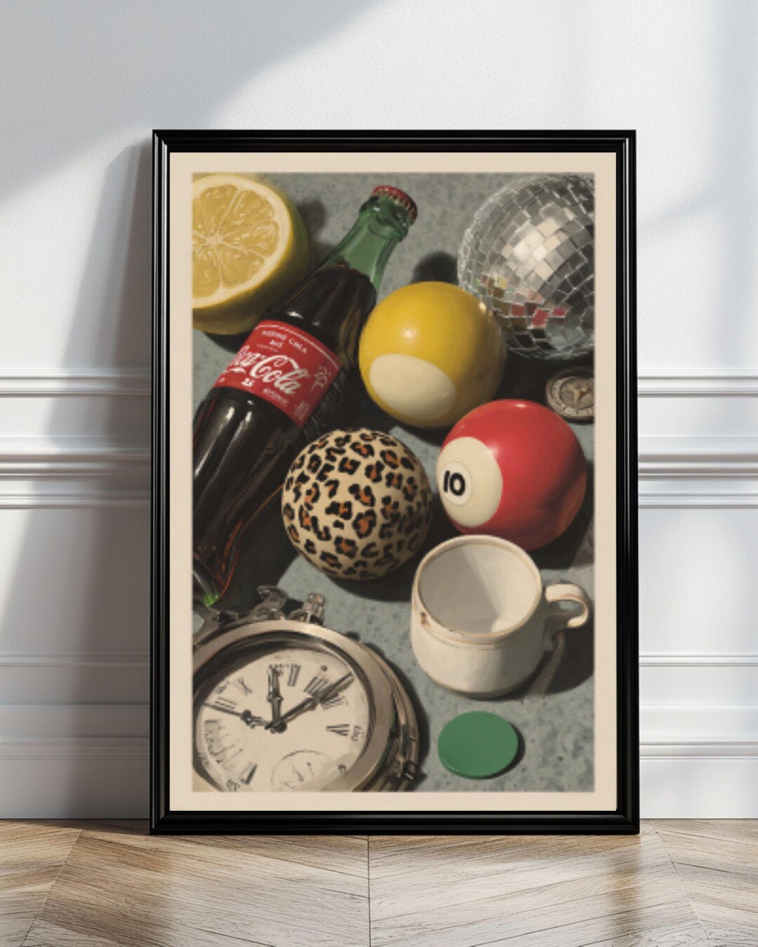 Vintage Billiard Ball Art, Surreal Pool Table Poster, Eclectic Disco ...