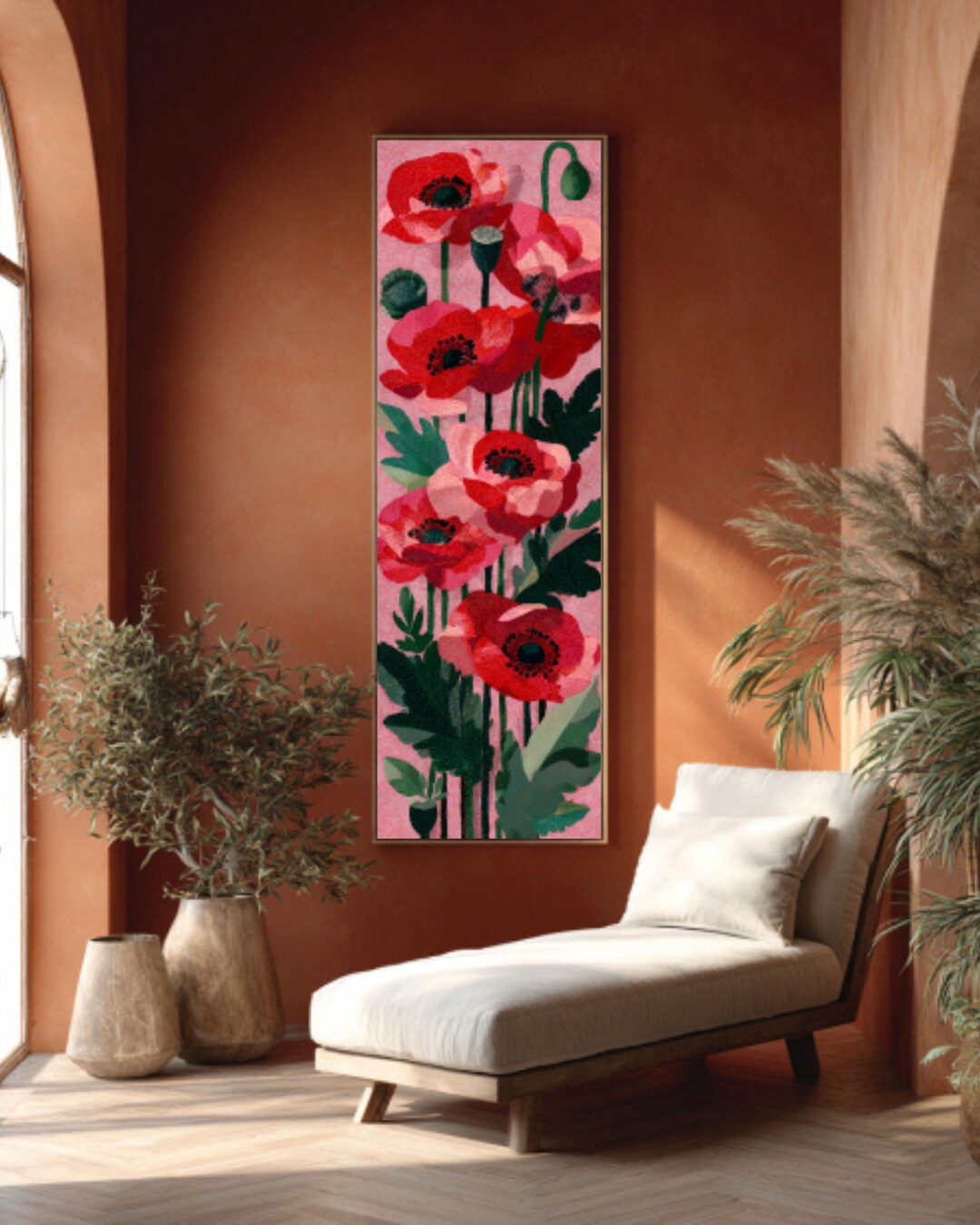 Red Poppies Wall Art, Marimekko & Hannah Höch Style, Pink Background ...
