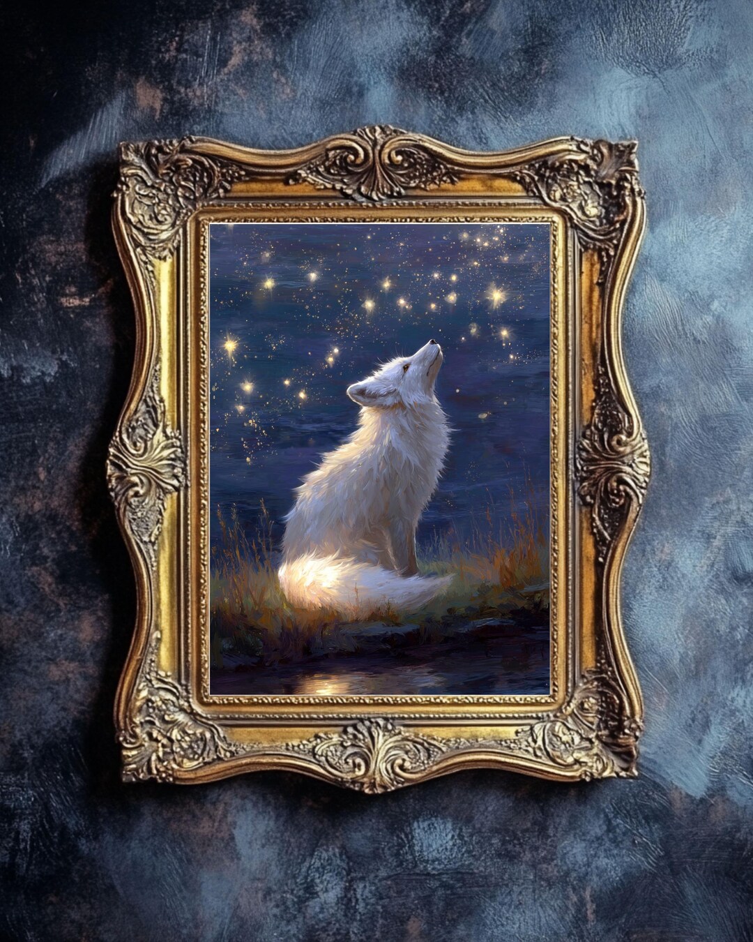 Ethereal White Fox Poster, Celestial Arctic Fox Art, Magical Night ...