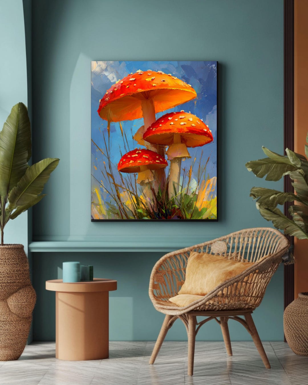Fantasy Red Mushroom Wall Art, Magical Fungi Oil Painting, Enchanted ...