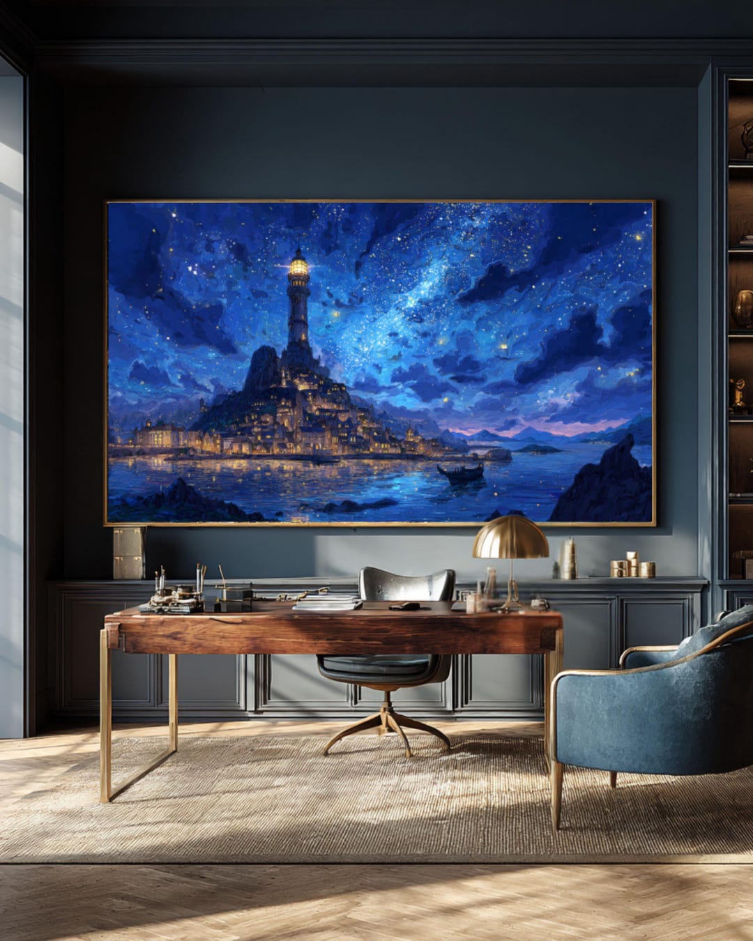 Magical Fantasy Landscape Oil Painting, Starry River Island With ...