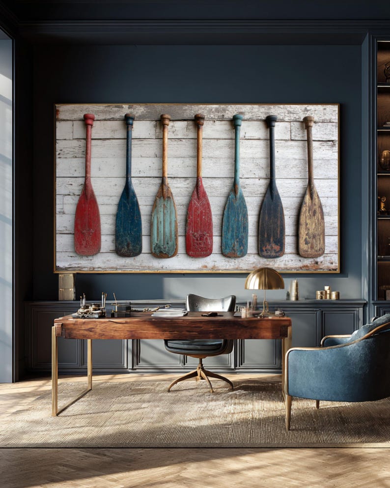 Vintage Oars Wall Art, Rustic Coastal Canvas, Distressed Canoe Paddles ...