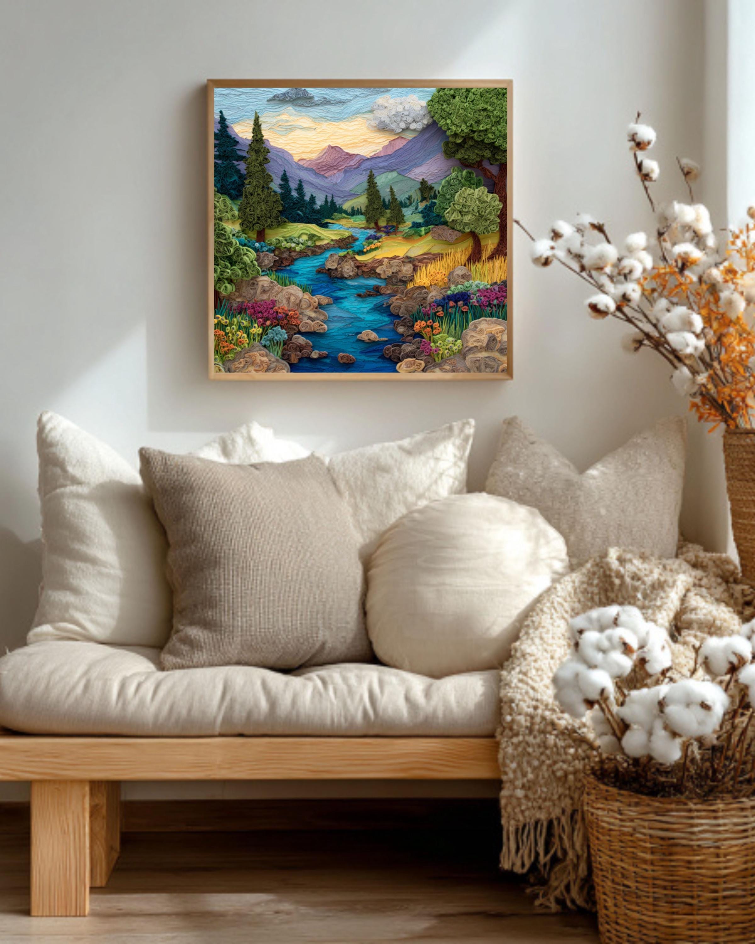 Rocky Mountains Landscape – Paper Quilling Style Art With Wildflowers ...