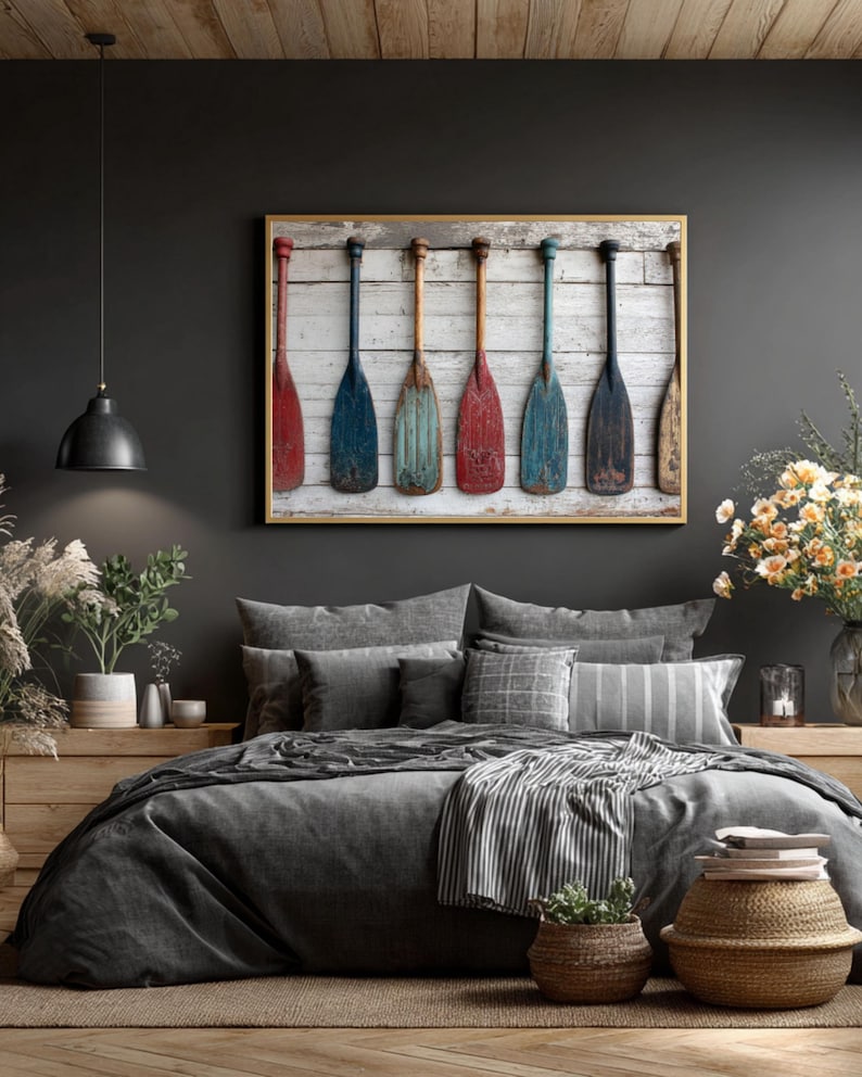 Vintage Oars Wall Art, Rustic Coastal Canvas, Distressed Canoe Paddles ...