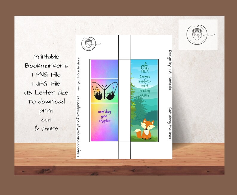 Fox and Butterfly Printable Bookmarks Instant Download Digital Product ...