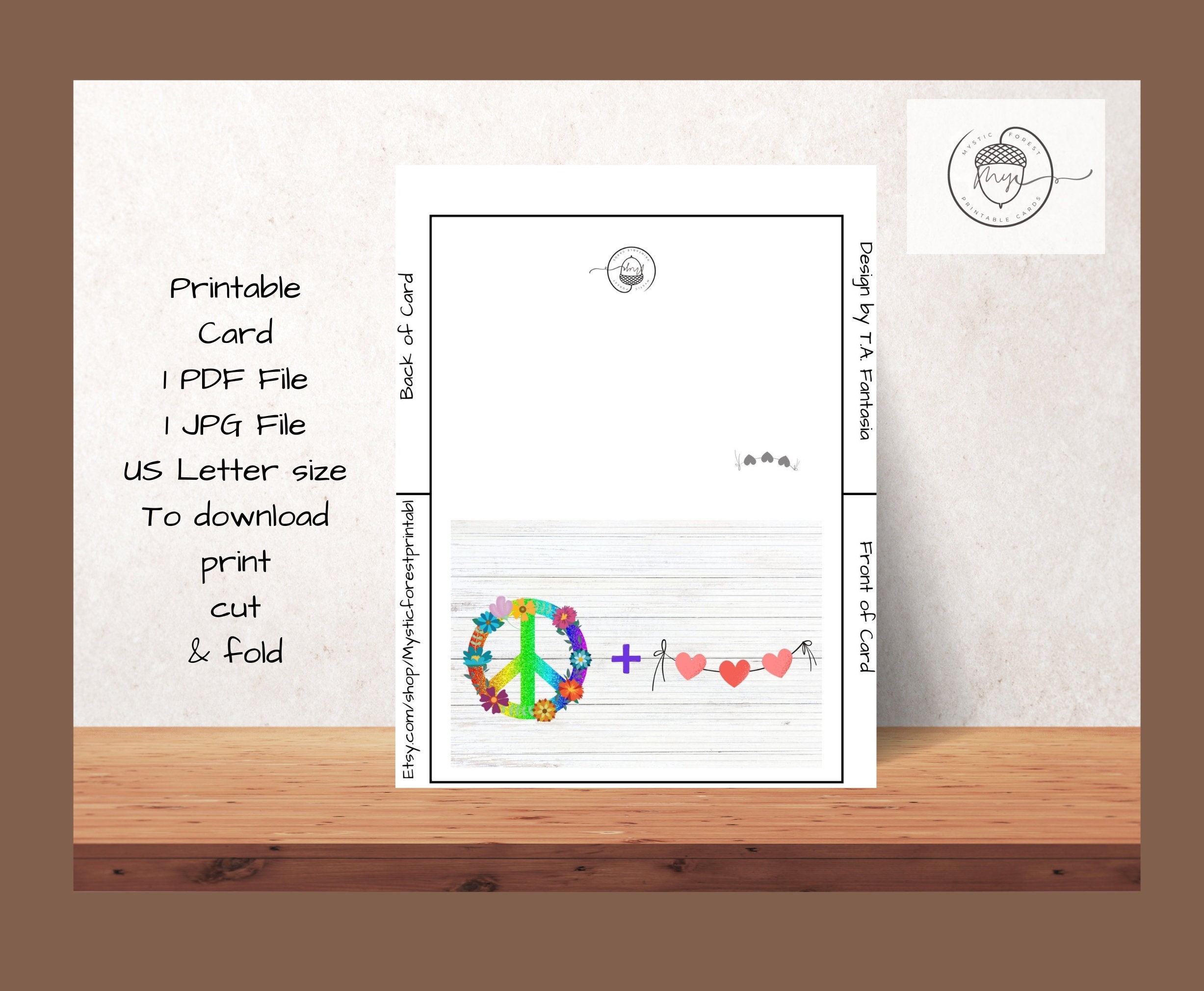 Peace and Love Printable Card Instant Download PDF Card and Envelope - Etsy