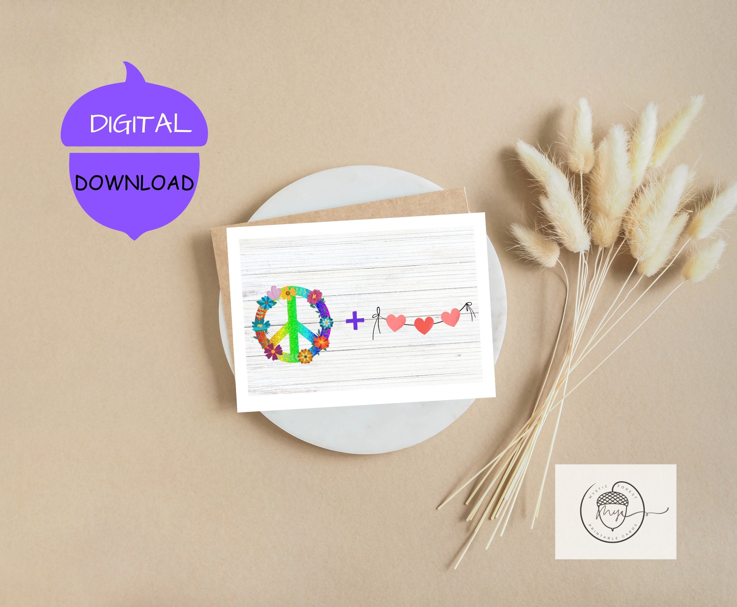 Peace and Love Printable Card Instant Download PDF Card and Envelope - Etsy