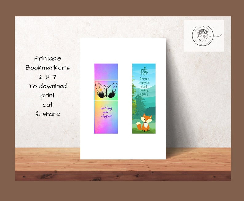 Fox and Butterfly Printable Bookmarks Instant Download Digital Product ...