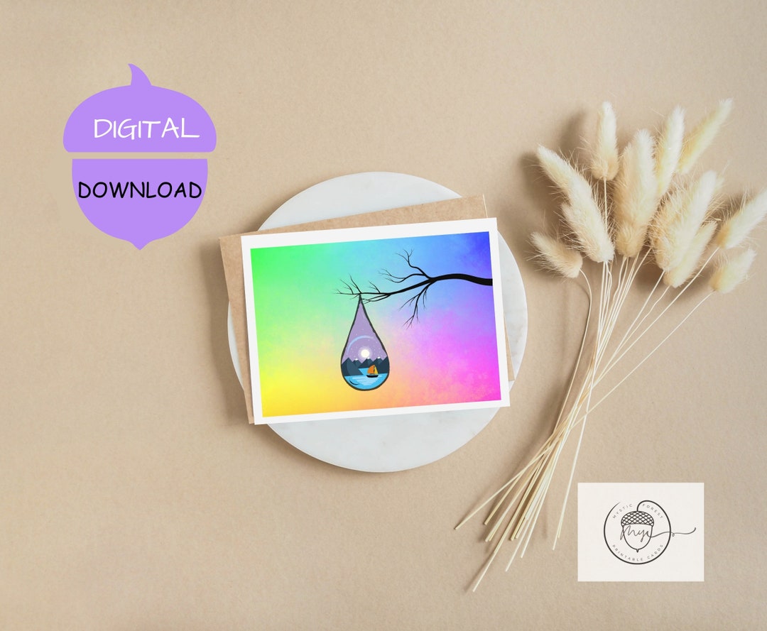Raindrop Printable Card Instant Download PDF Blank Card and Envelope - Etsy