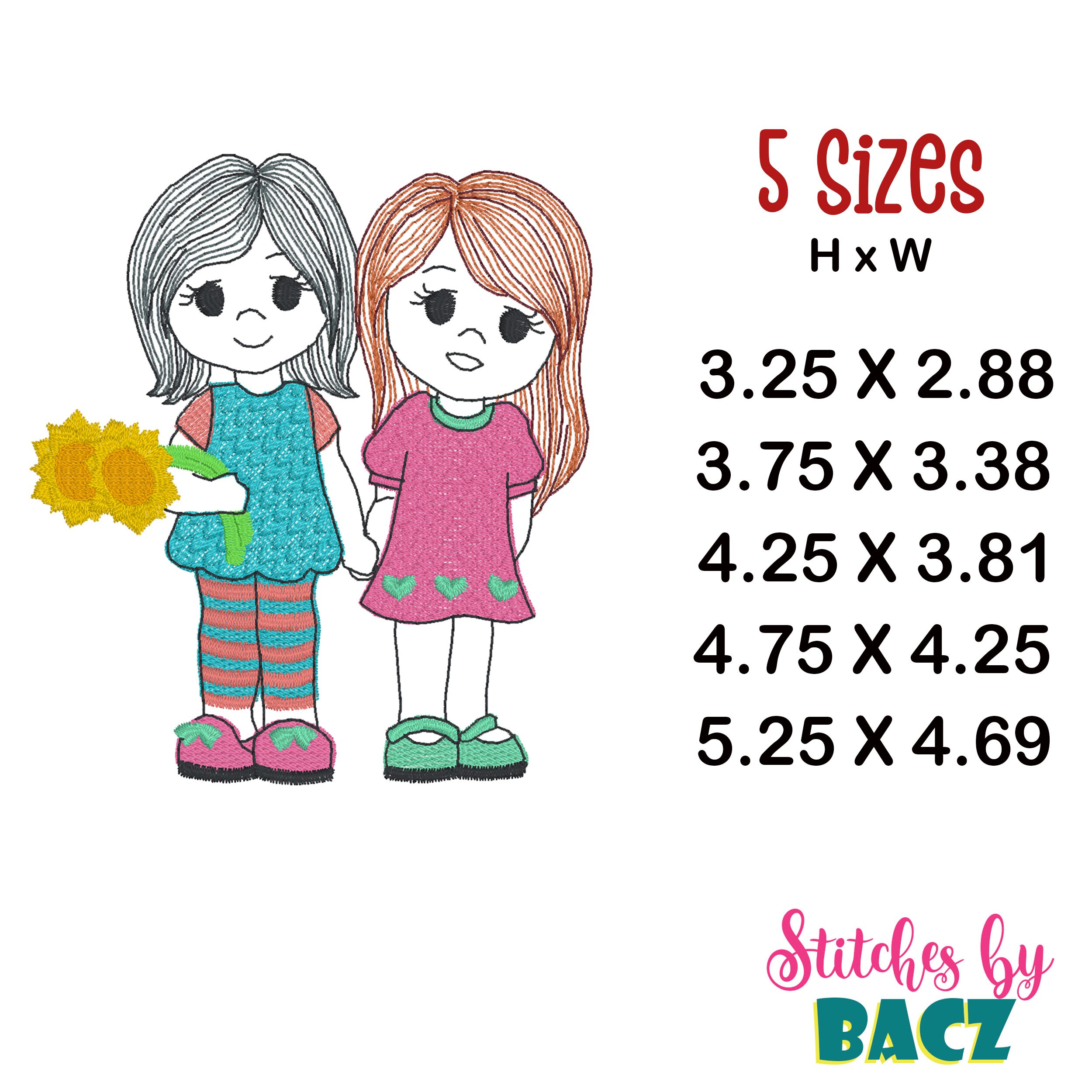 Best Friends Embroidery Design, 5 Sizes, Instant Digital File Download ...