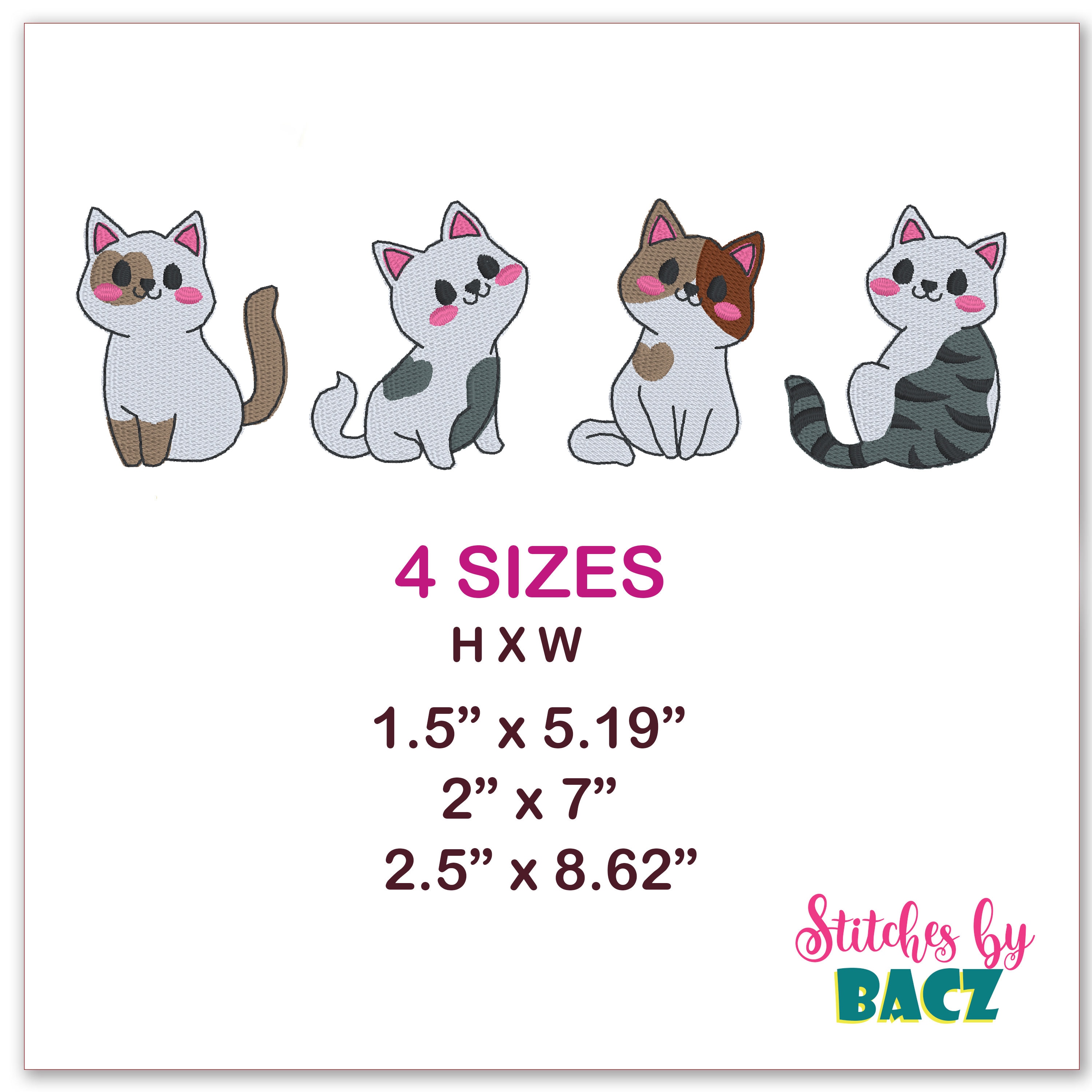 Cats Embroidery Design, 3 Sizes, Instant Digital File Download - Etsy