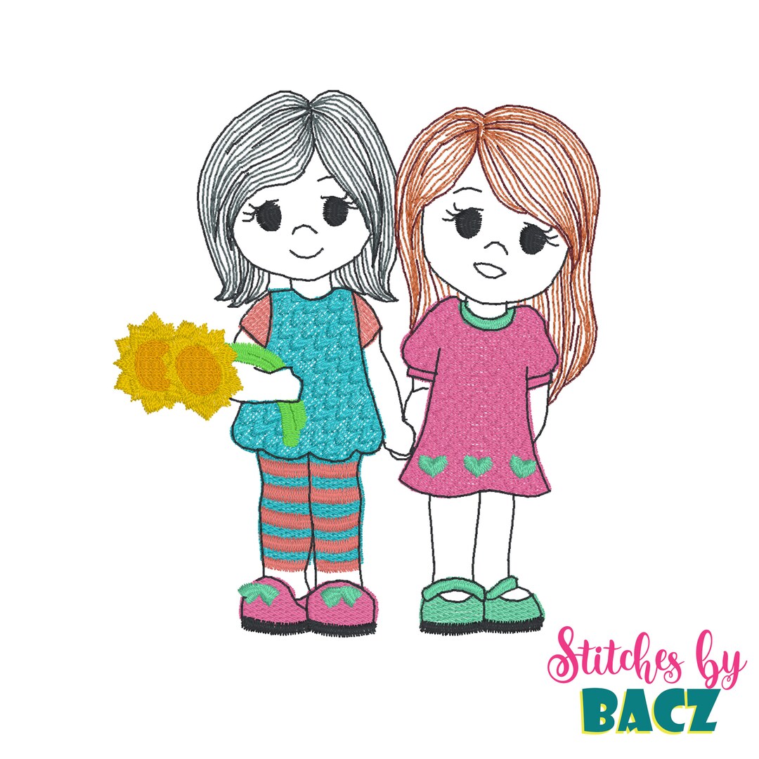 Best Friends Embroidery Design, 5 Sizes, Instant Digital File Download ...