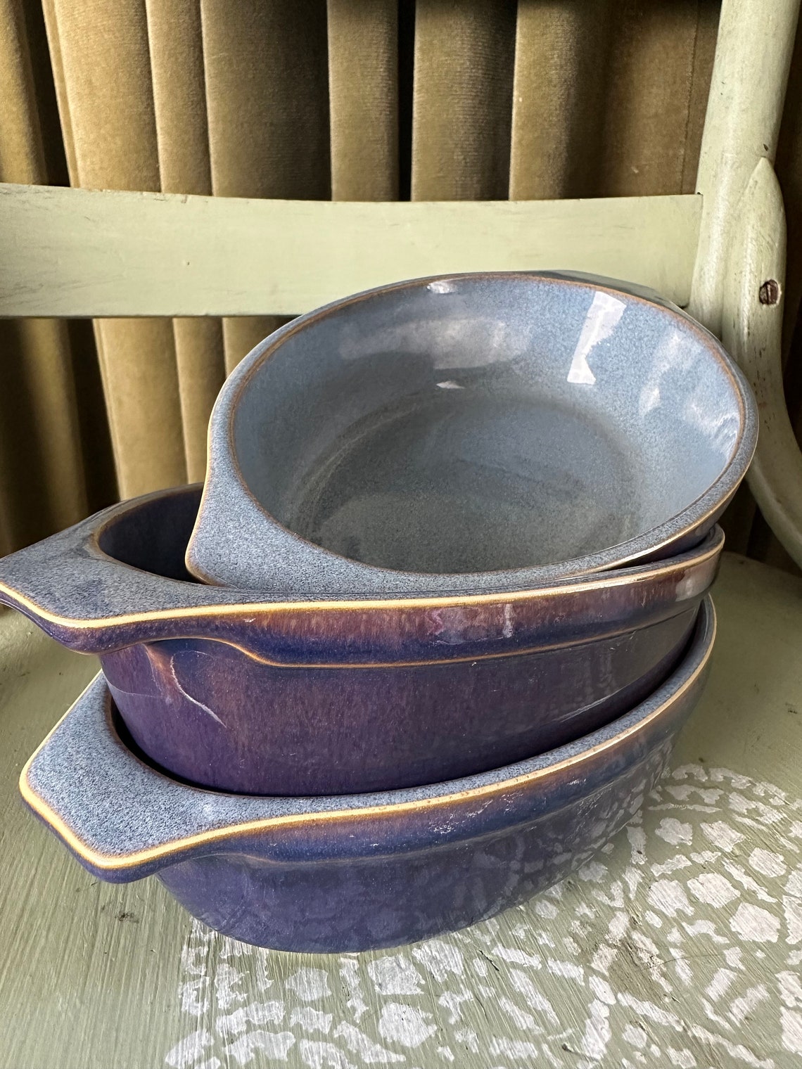 Denby Storm Augratin Baking Dishes Handcrafted Discontinued Made in ...
