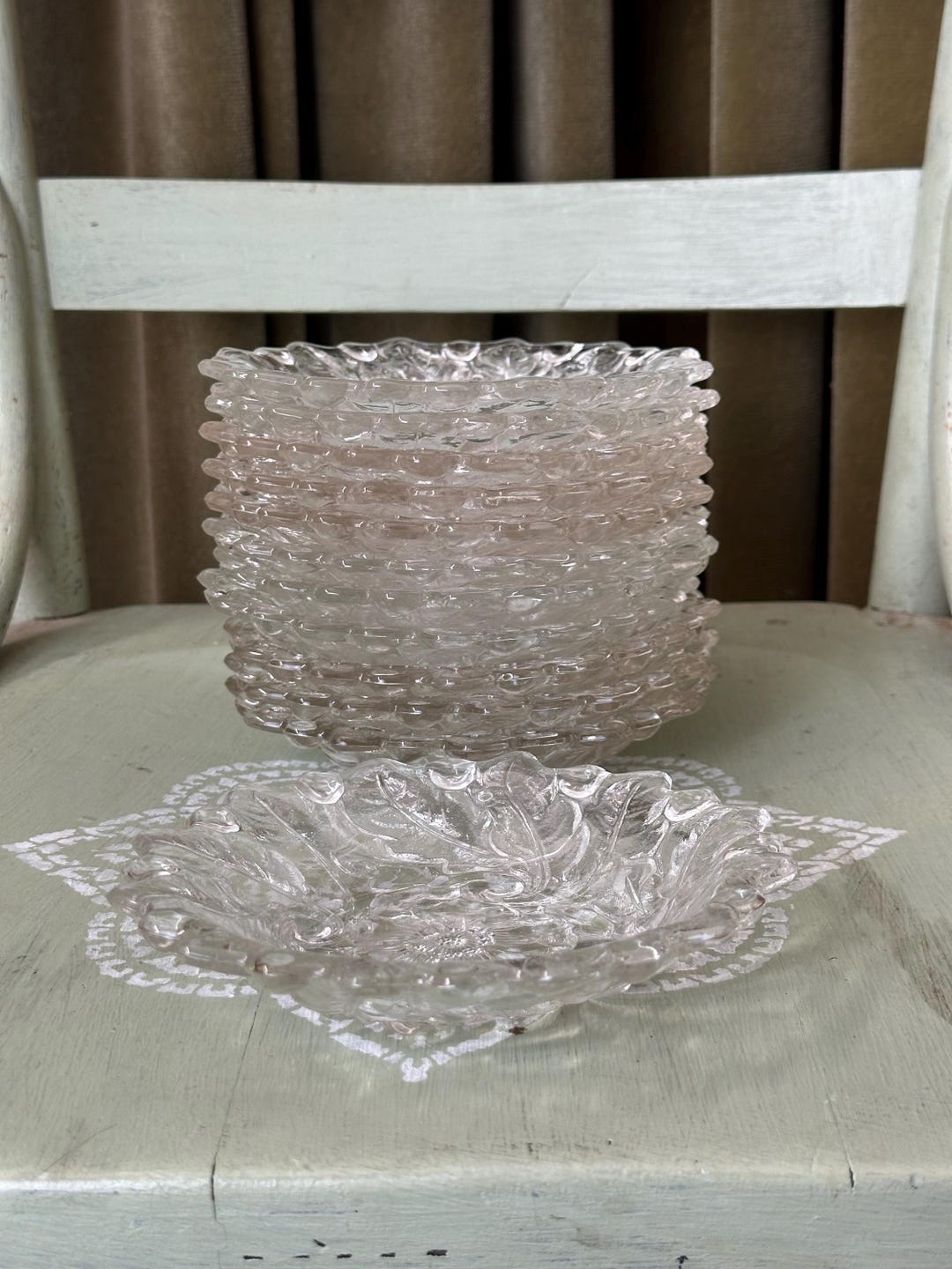 Vintage 1940s Depression Indiana Glass Wild Rose Pattern Fruit Dishes ...