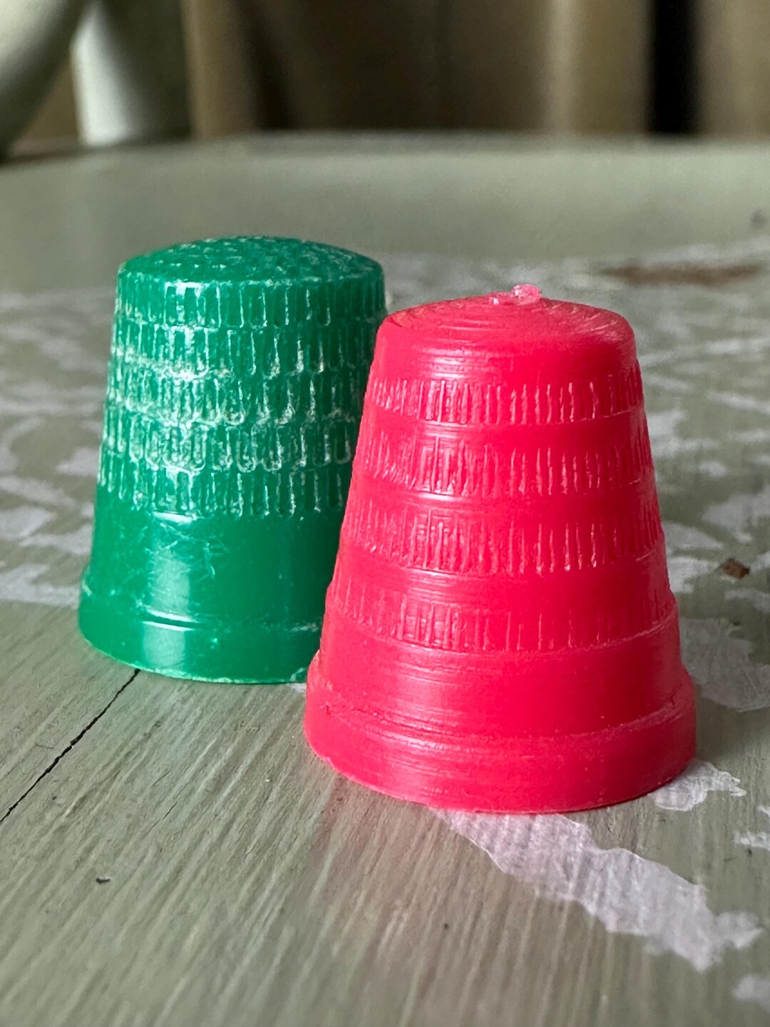 Vintage Plastic Sewing Thimbles Red and Green Set of Two - Etsy
