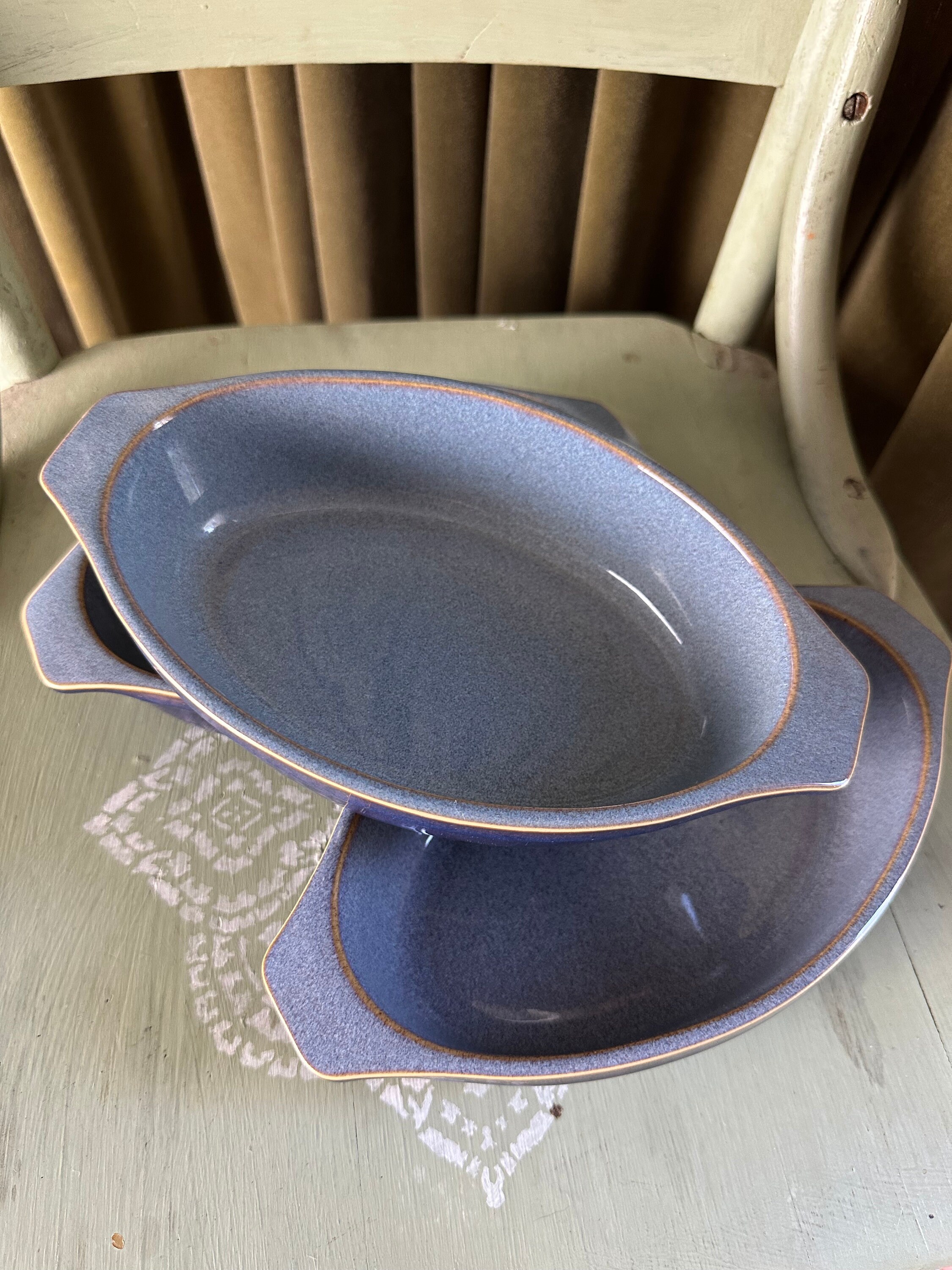 Denby Storm Augratin Baking Dishes Handcrafted Discontinued Made in ...