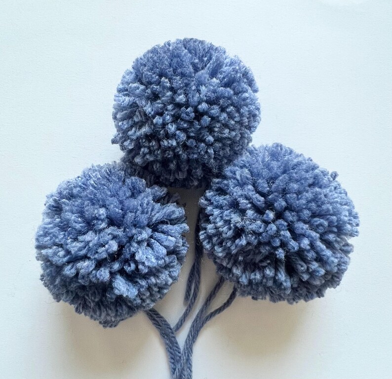 Set of 3 Denim Blue Yarn Poms, Blue Yarn Poms, Yarn Pom Poms, Pompoms ...