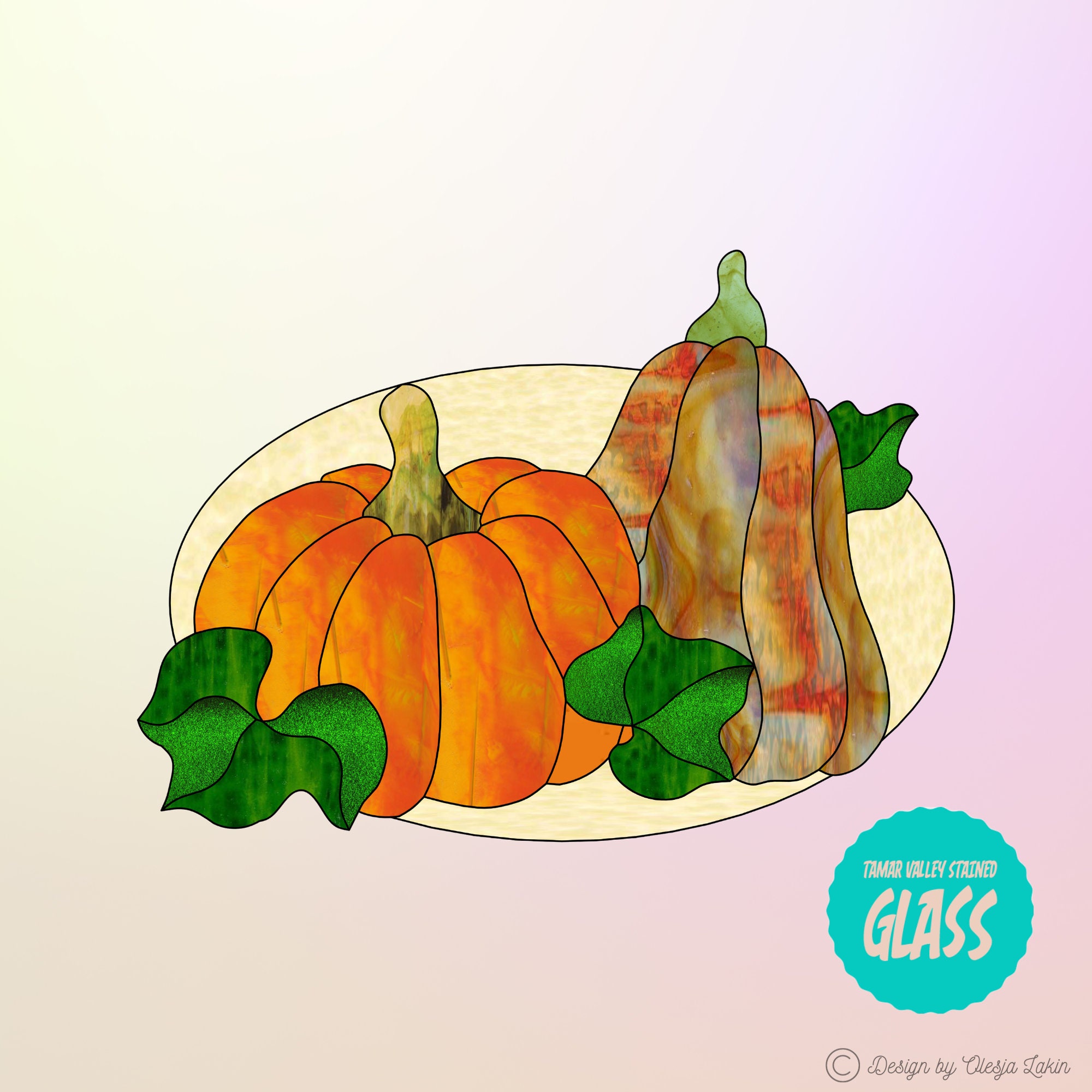 Pumpkin Duo- Stained Glass Pattern - Instant Digital Download (PDF|PNG ...