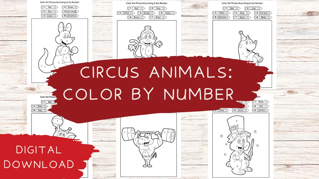 Color by Number Circus Animal Coloring Pages | Circus Animal | Toddler ...