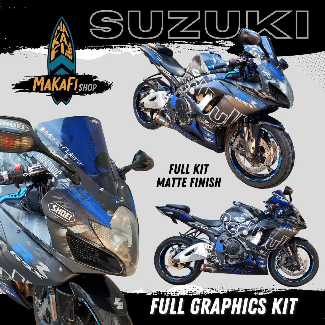 Matte SUZUKI GSXR 750 FUL Graphics Kit - Covers Both Sides, Front, Rear ...