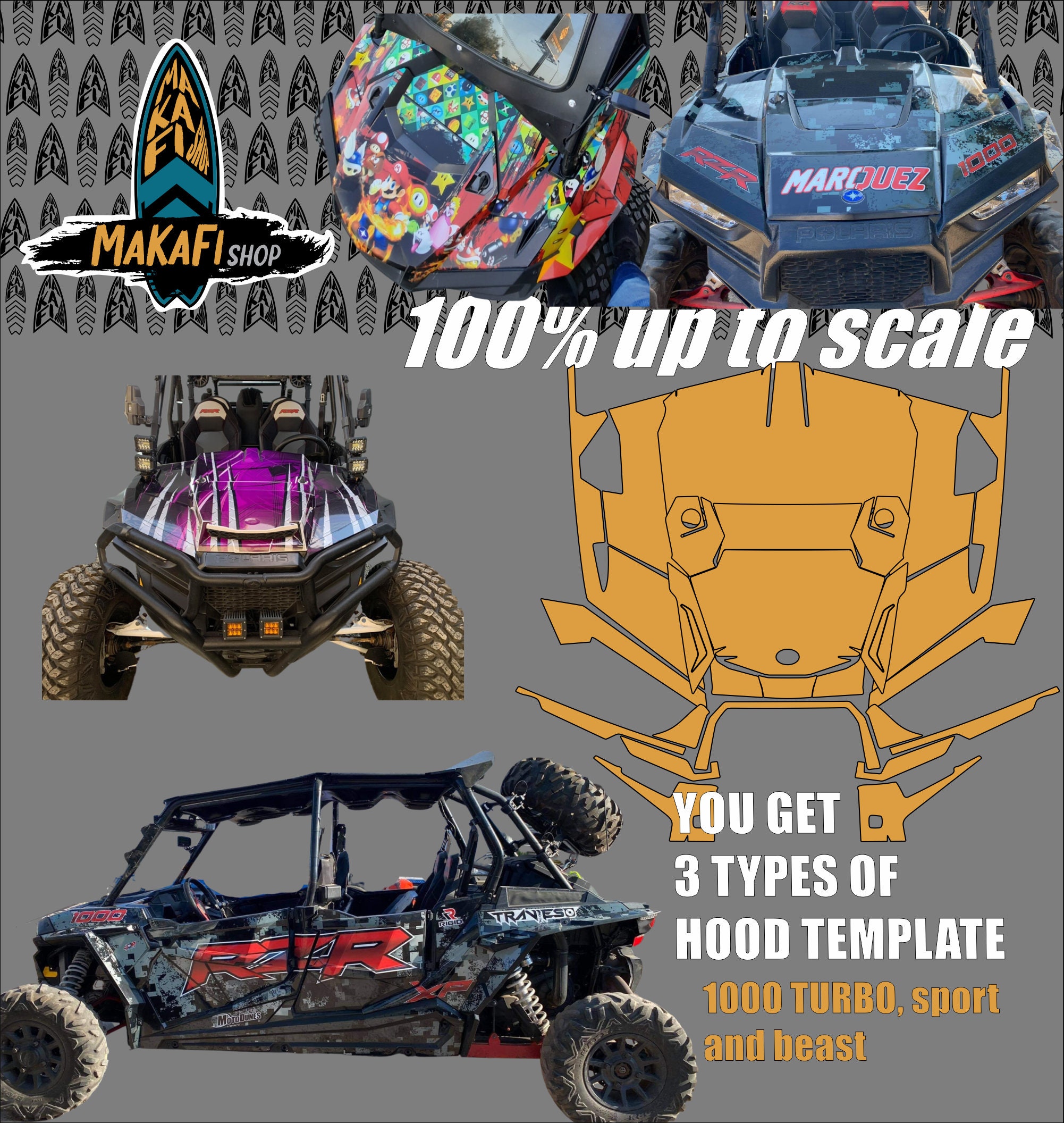 Polaris Rzr 1000 Graphics Template 100% up to Scale Redy to Design - Etsy