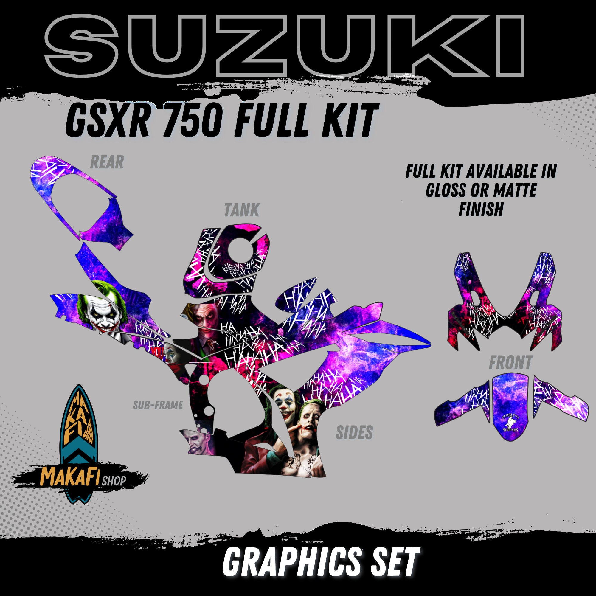 Suzuki GSXR - Graphics Kit Joker Theme Full Kit, Both Sides, Front Rear ...