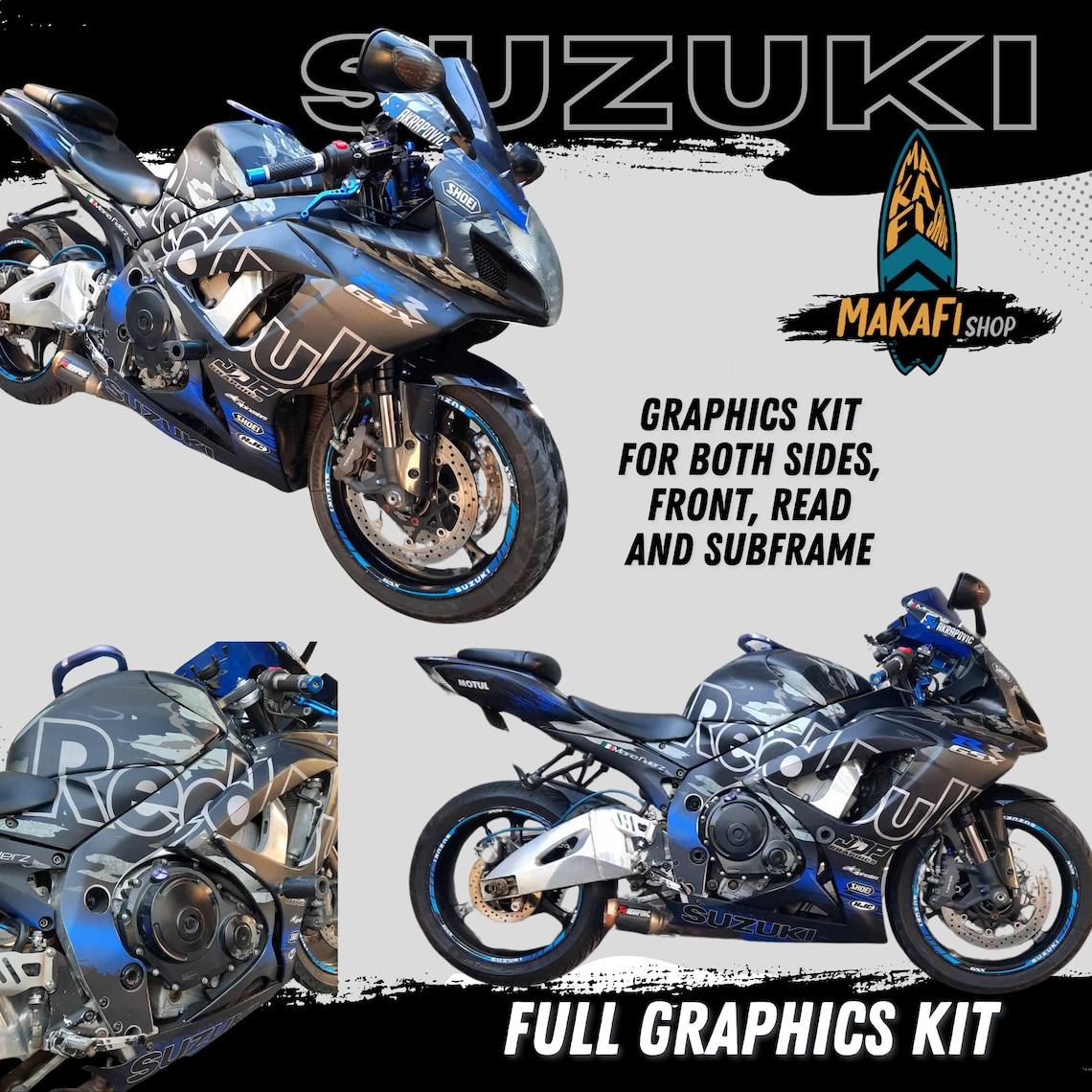 Matte SUZUKI GSXR 750 FUL Graphics Kit - Covers Both Sides, Front, Rear ...