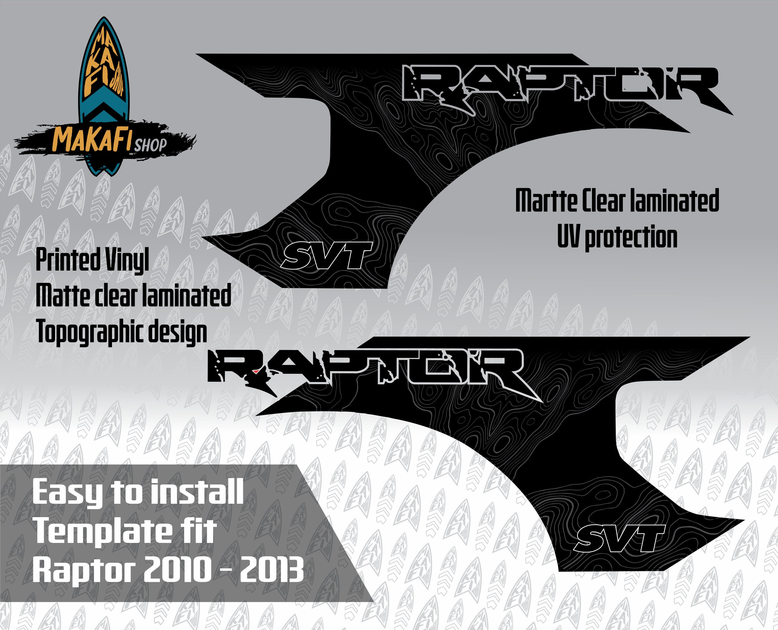 2010 - 2014 Ford Raptor SVT Decals - Topographic Desing off Road Matte ...