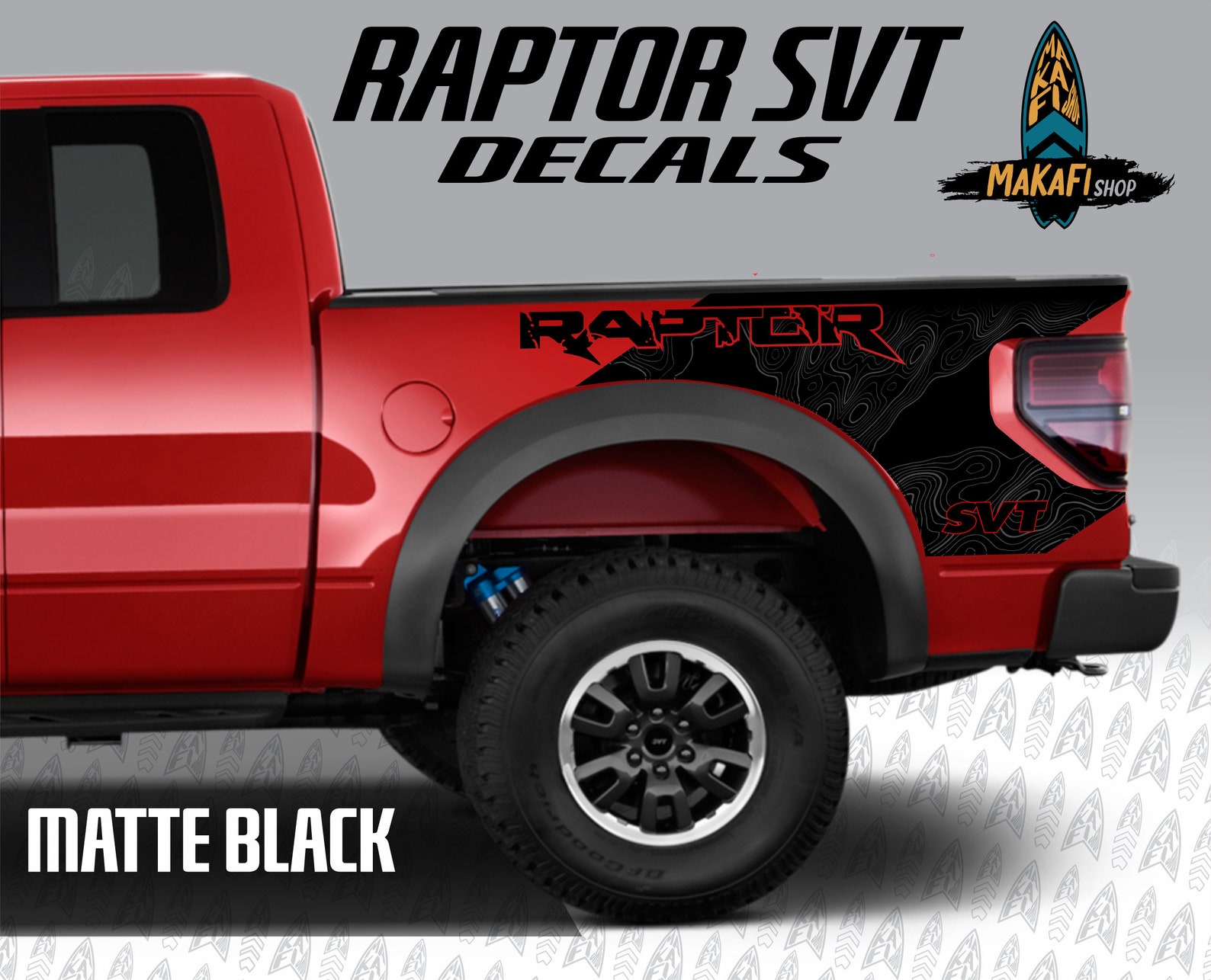 2010 - 2014 Ford Raptor SVT Decals - Topographic Desing off Road Matte ...