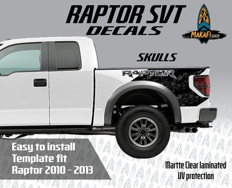 Skull Decal 2010 - 2013 Ford Raptor - Printed Vinyl With Clear ...