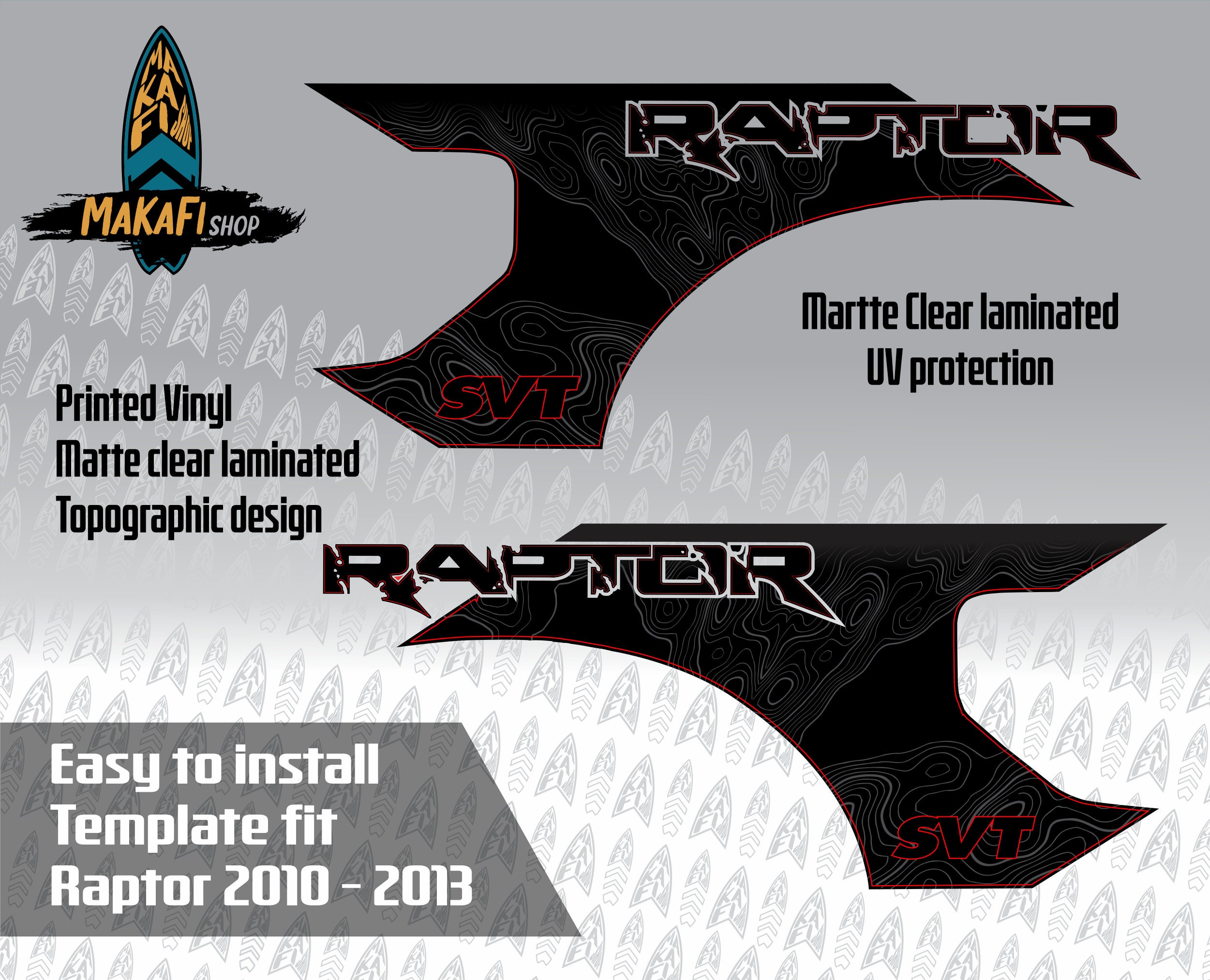 2010 - 2014 Ford Raptor SVT Decals - Topographic Desing off Road Matte ...