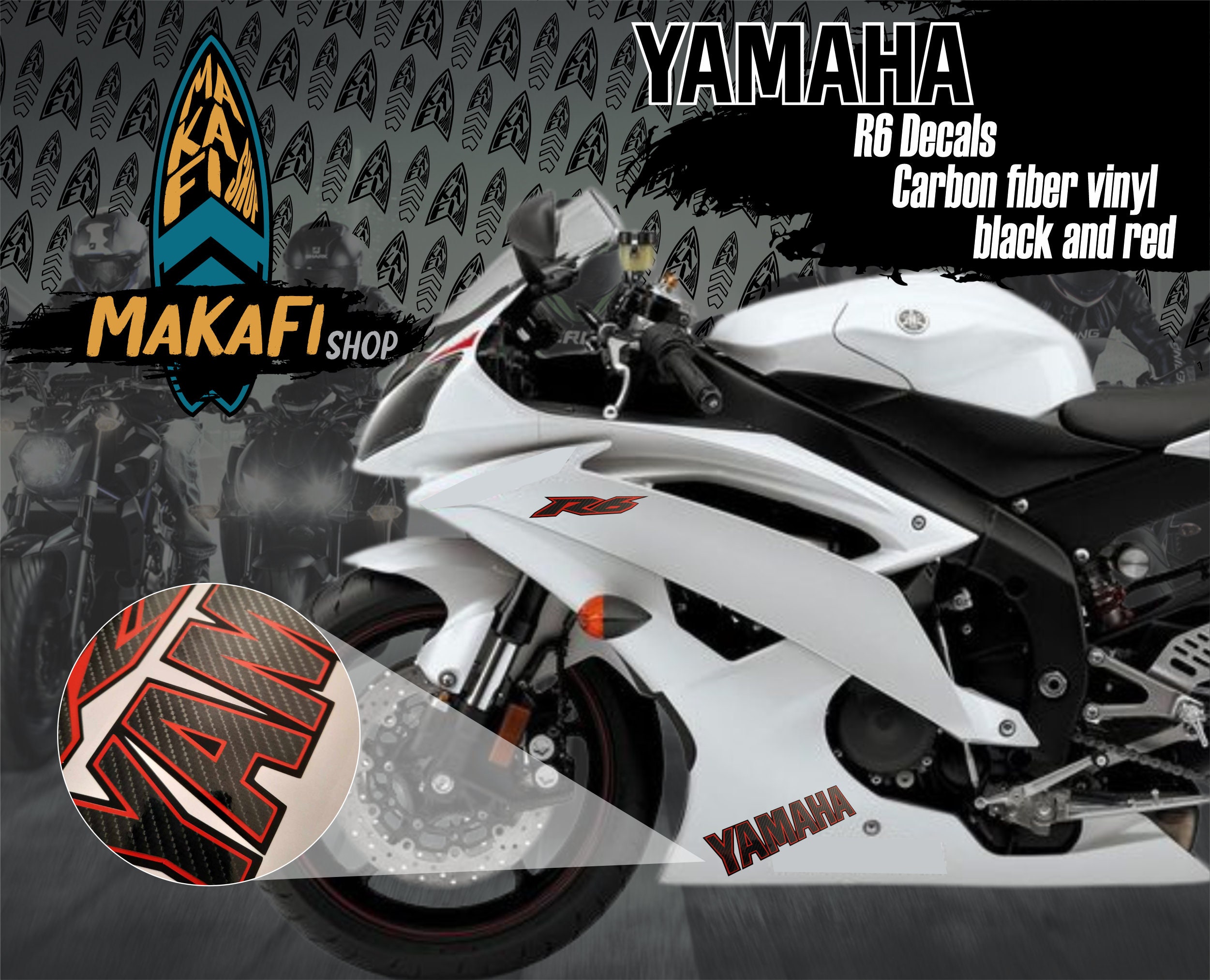 YAMAHA R6 YZF Decals - Carbon Fiber 5D Vinyl FREE Shipping - Etsy